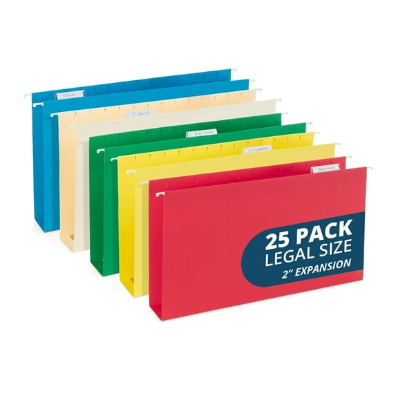 25 Blue Summit Supplies Legal Size Hanging File Folders - Assorted ...
