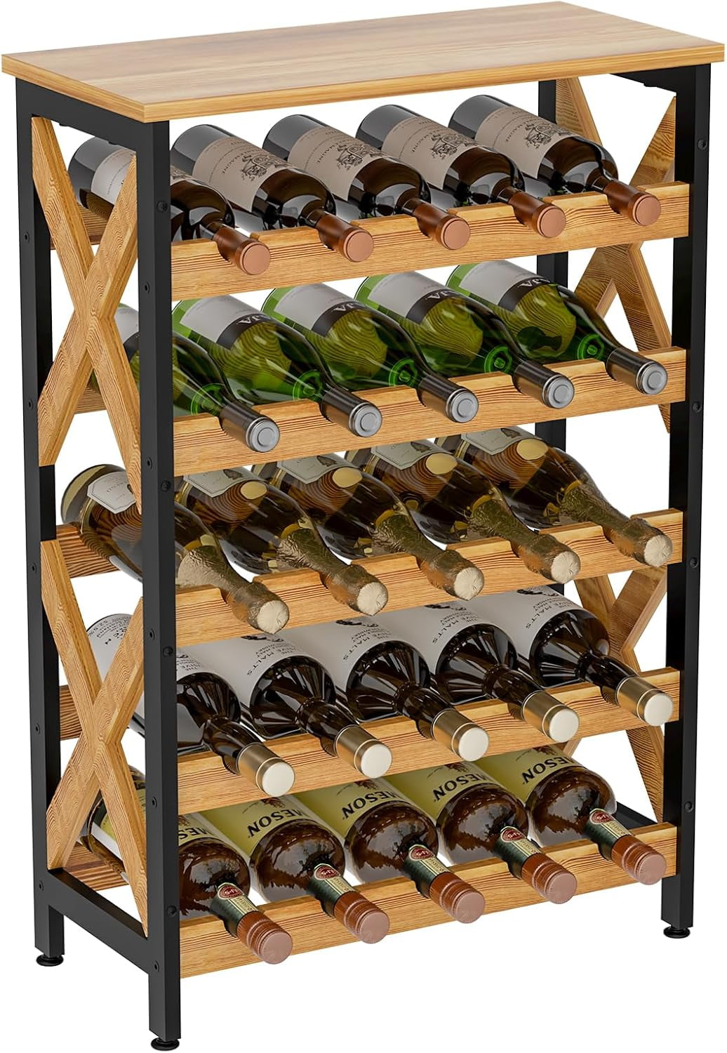 25 Bottle Wine Rack Freestanding Floor Rustic Wine Holder Stand 5 Tier ...