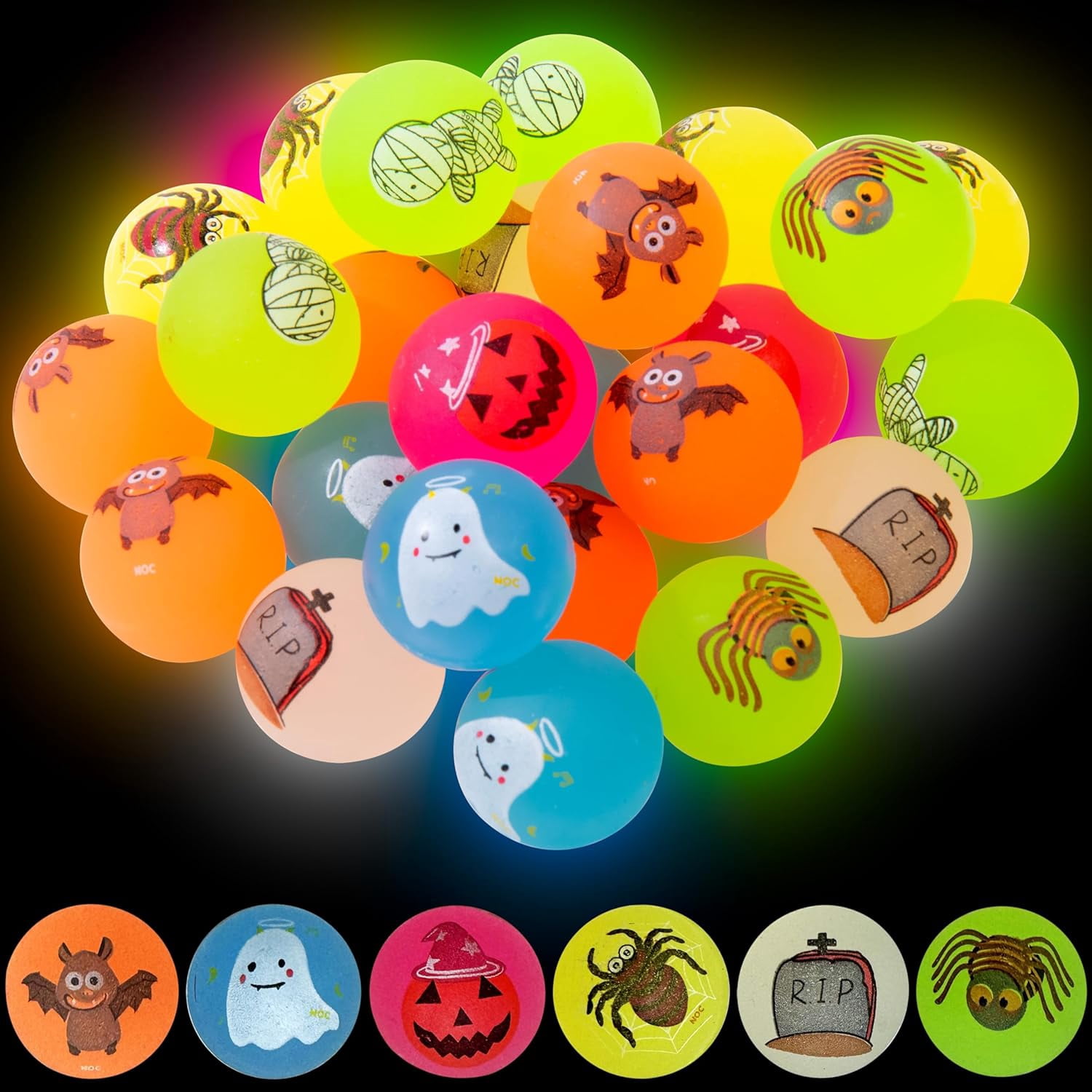 25 Bouncy Balls for Kids Party Favors | Halloween Glow in The Dark ...