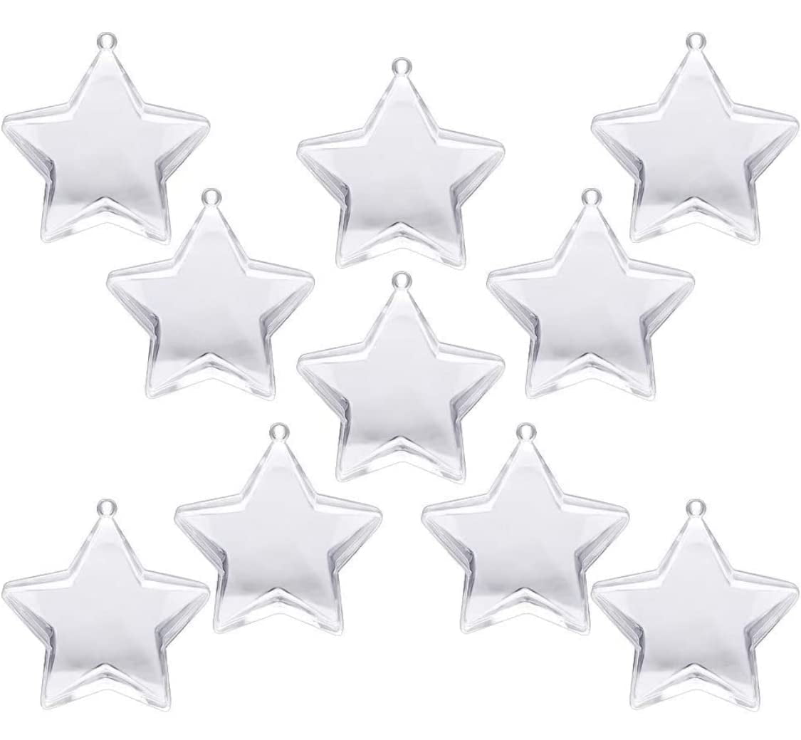 25 Bulk 3 DIY Clear Fillable Plastic Craft Star Christmas Ornaments ...
