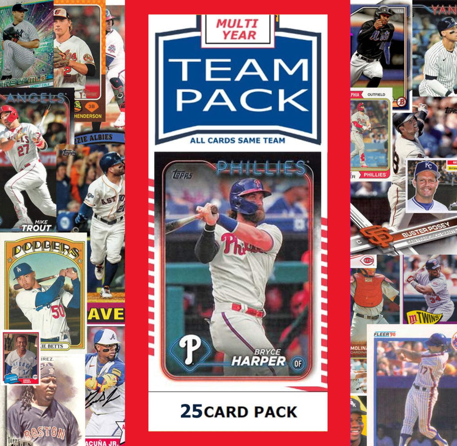 25 Card Multiyear Team Pack Philadelphia Phillies Bryce Harper Mike ...