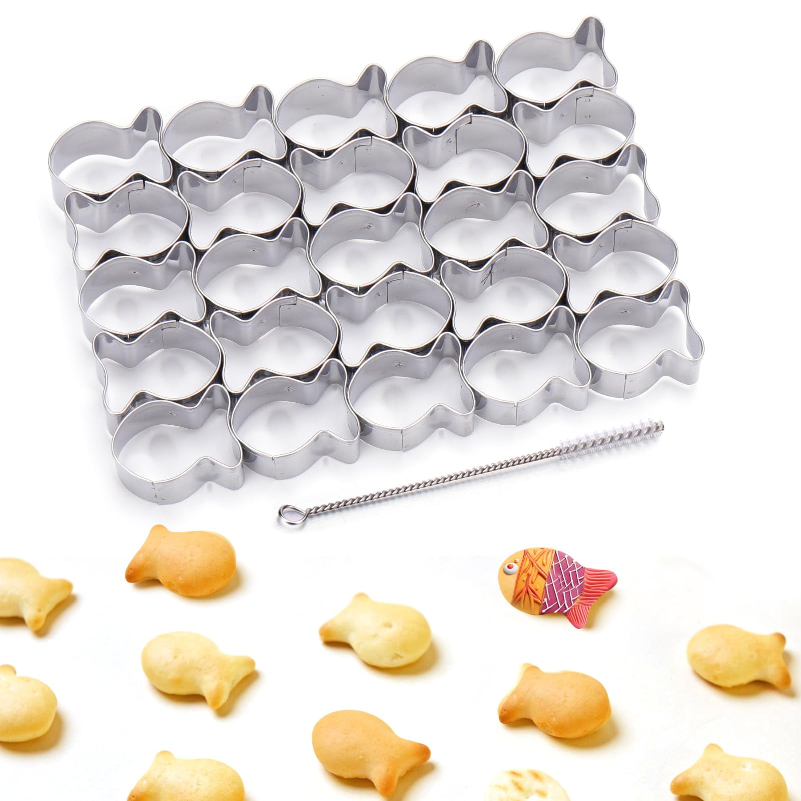 25 Cavity Gold Fish Cracker Mold, Stainless Steel Cookie Cutter Set for ...