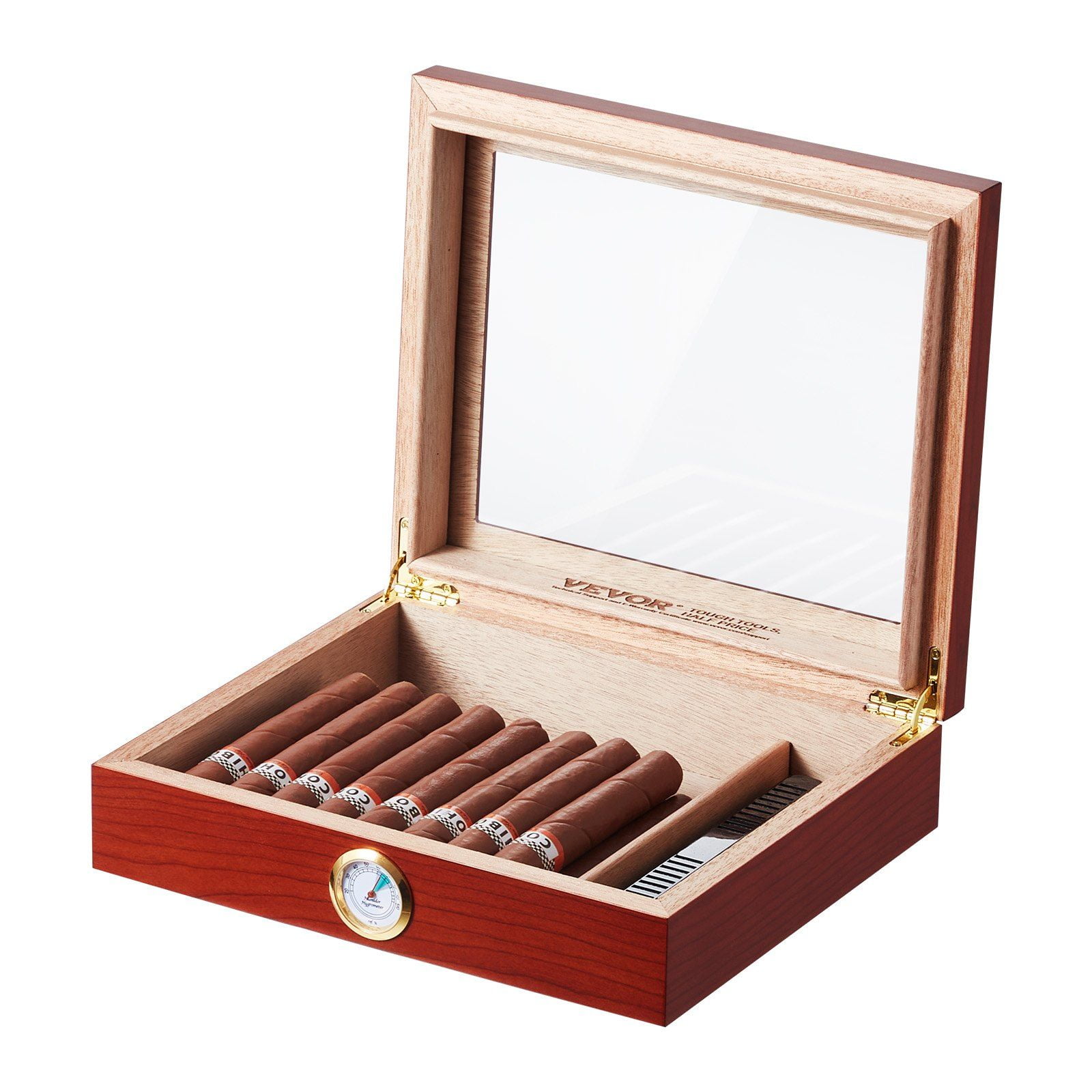 25 Cigars Humidor Glasstop Cedar Cigar Storage Box Humidifier ...