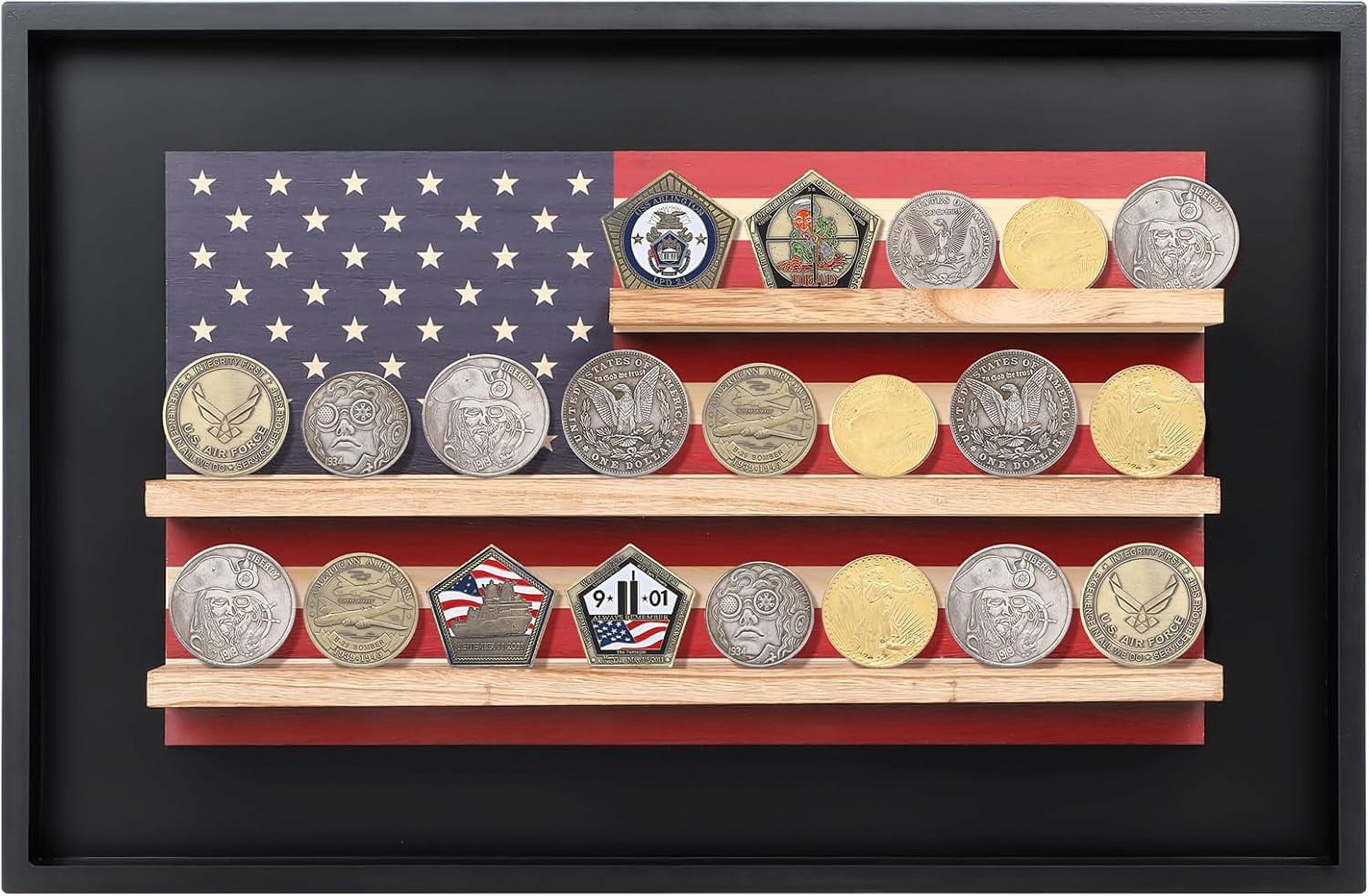 25 Coins Capacity 15 H X 23 W Framed American Flag Challenge Coin ...