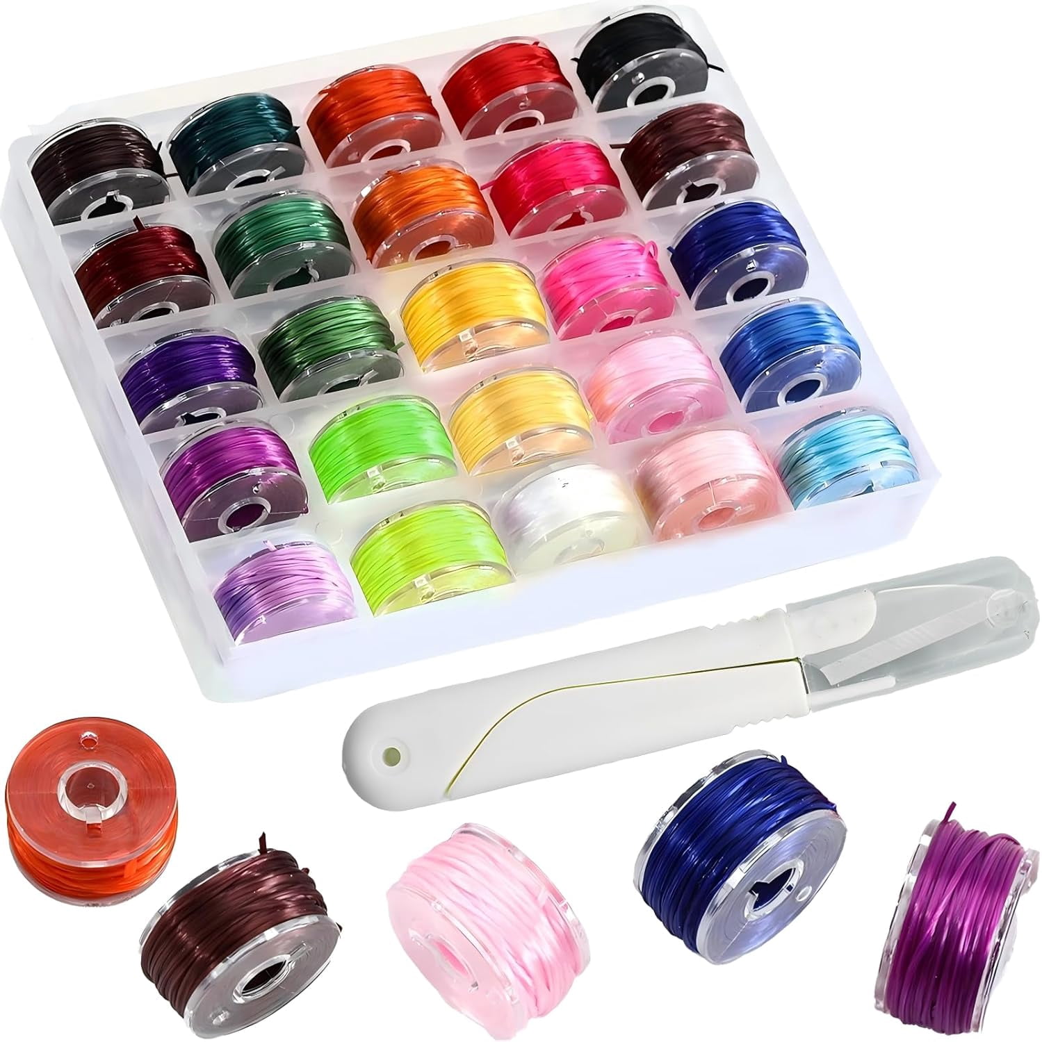 25 Colors 0.8mm Elastic String Cord for Bracelets, Thread with Scissors ...
