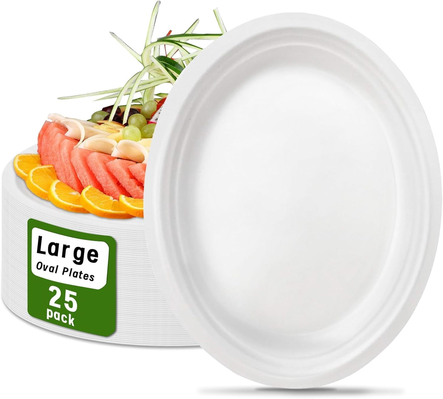 25 Compostable Paper Plates - 12 Inch White Heavy Duty Bagasse Eco ...