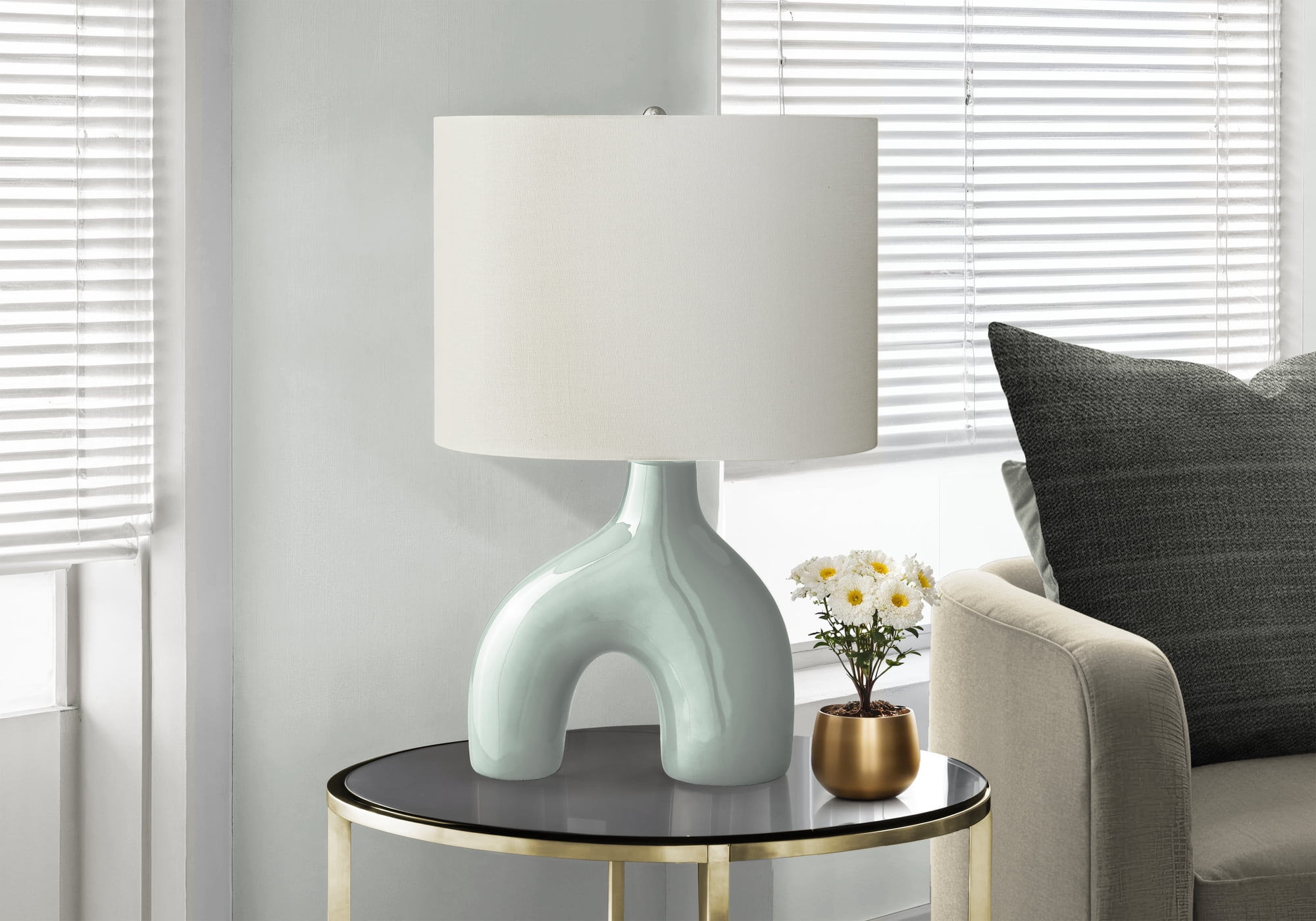 25" Contemporary Green Ceramic Table Lamp with Ivory/Cream Shade ...