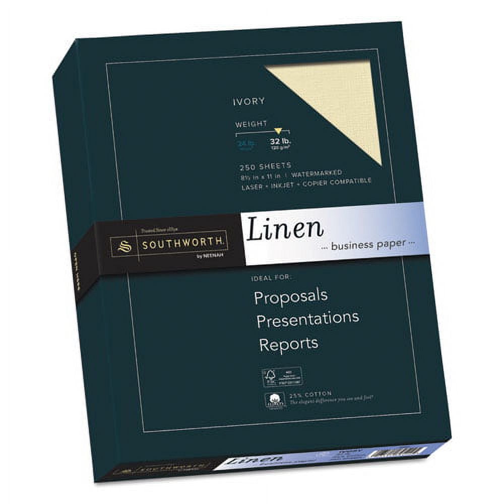 25% Cotton Linen Business Paper, 32 lb Bond Weight, 8.5 x 11, Ivory ...