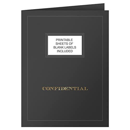 25 Count, Black, Confidential Pocket Folders, Gold Foil with ...