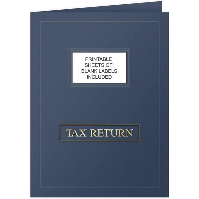 25 Count, Blue, Tax Return Pocket Folders, Gold with Customizable ...