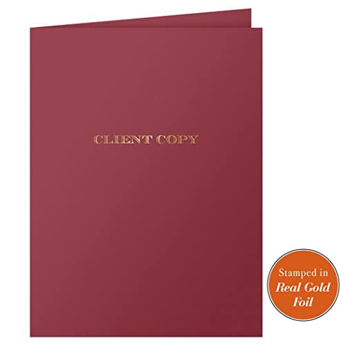 25 Count, Burgundy, Client Copy Pocket Folders, Gold Foil Stamped, for ...