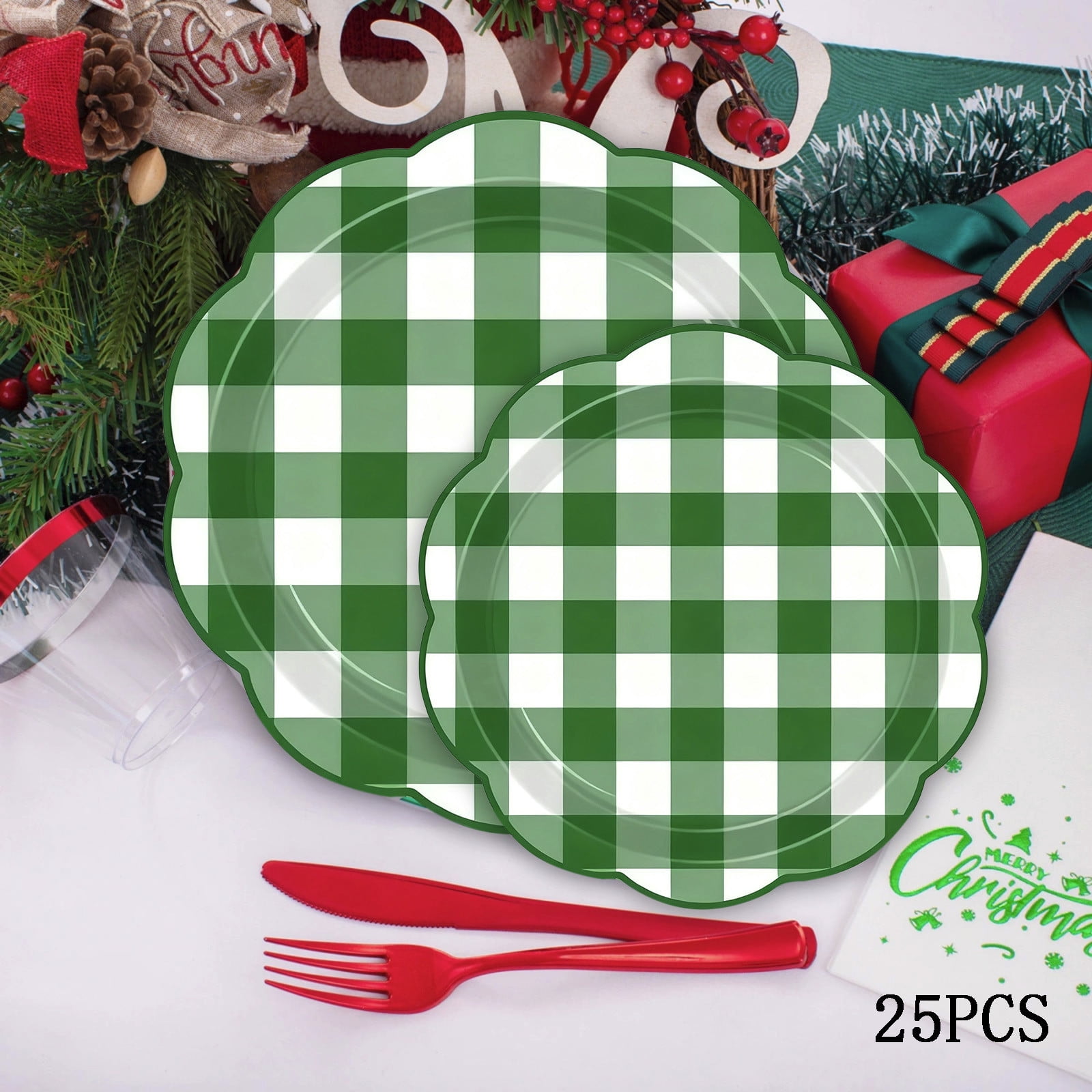 25-Count Elegant Christmas Paper Plates Food-Grade & Elegant Design ...