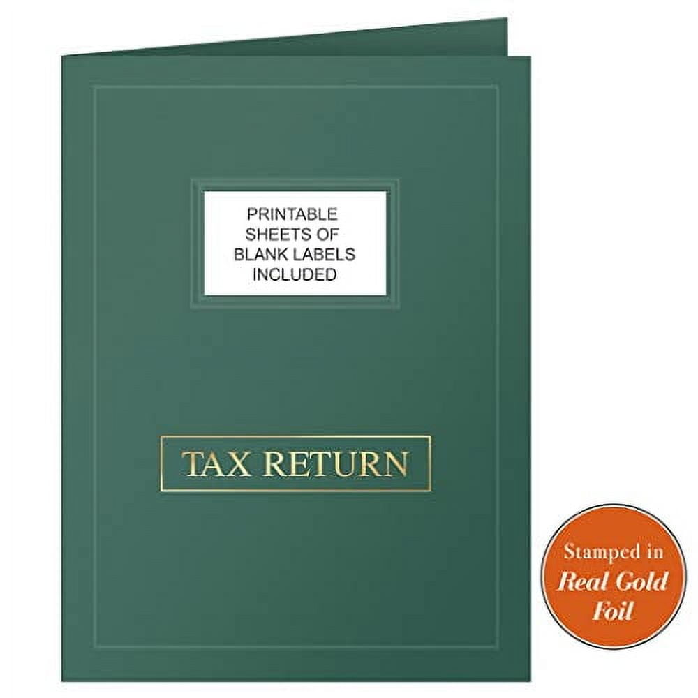 25 Count, Green, Tax Return Pocket Folders, Gold Foil with Customizable ...