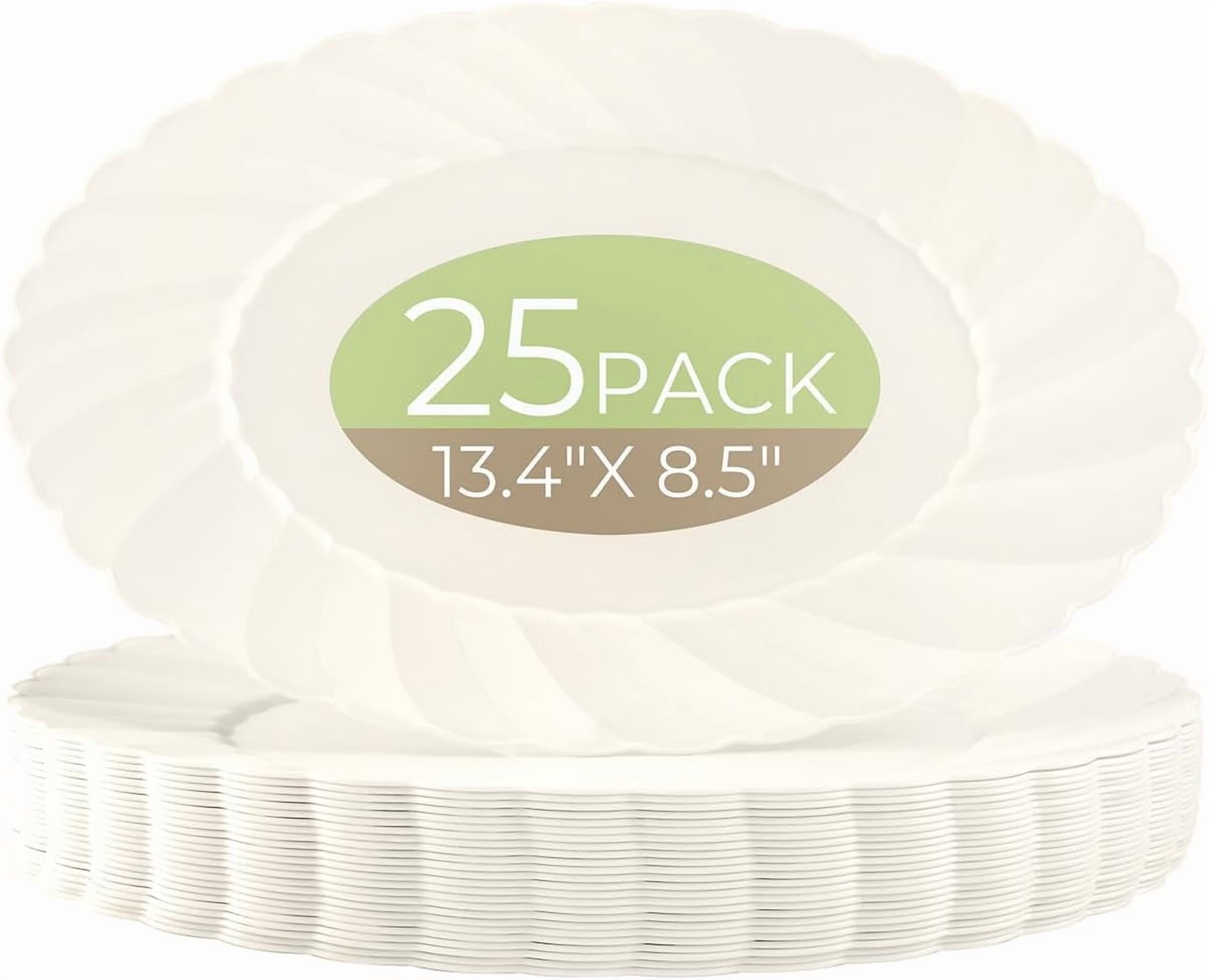 25 Count Ivory Plastic Plates - 13.4 inch Oval Plates Disposable Plates ...