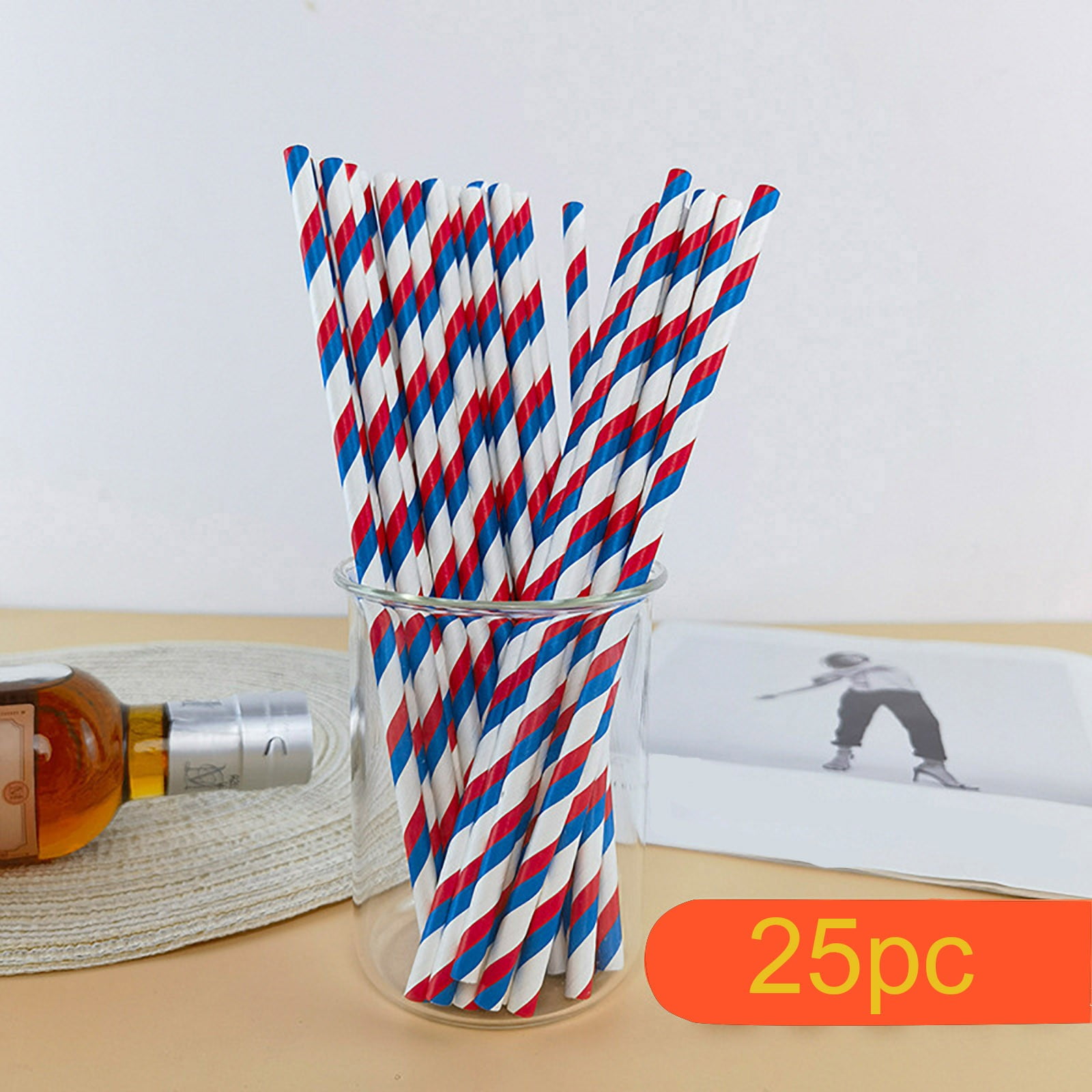 25-Count Patriotic Red & Blue Flag Paper Straws,Eco-Friendly Disposable ...