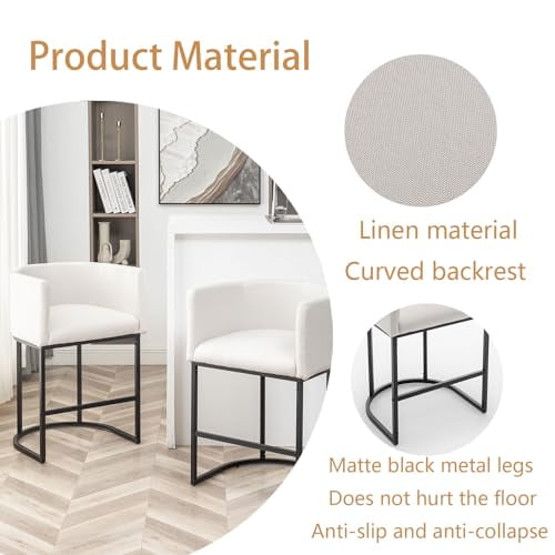 25" Counter Height Bar Stools Set of 2, Modern Bar Stool with Back ...