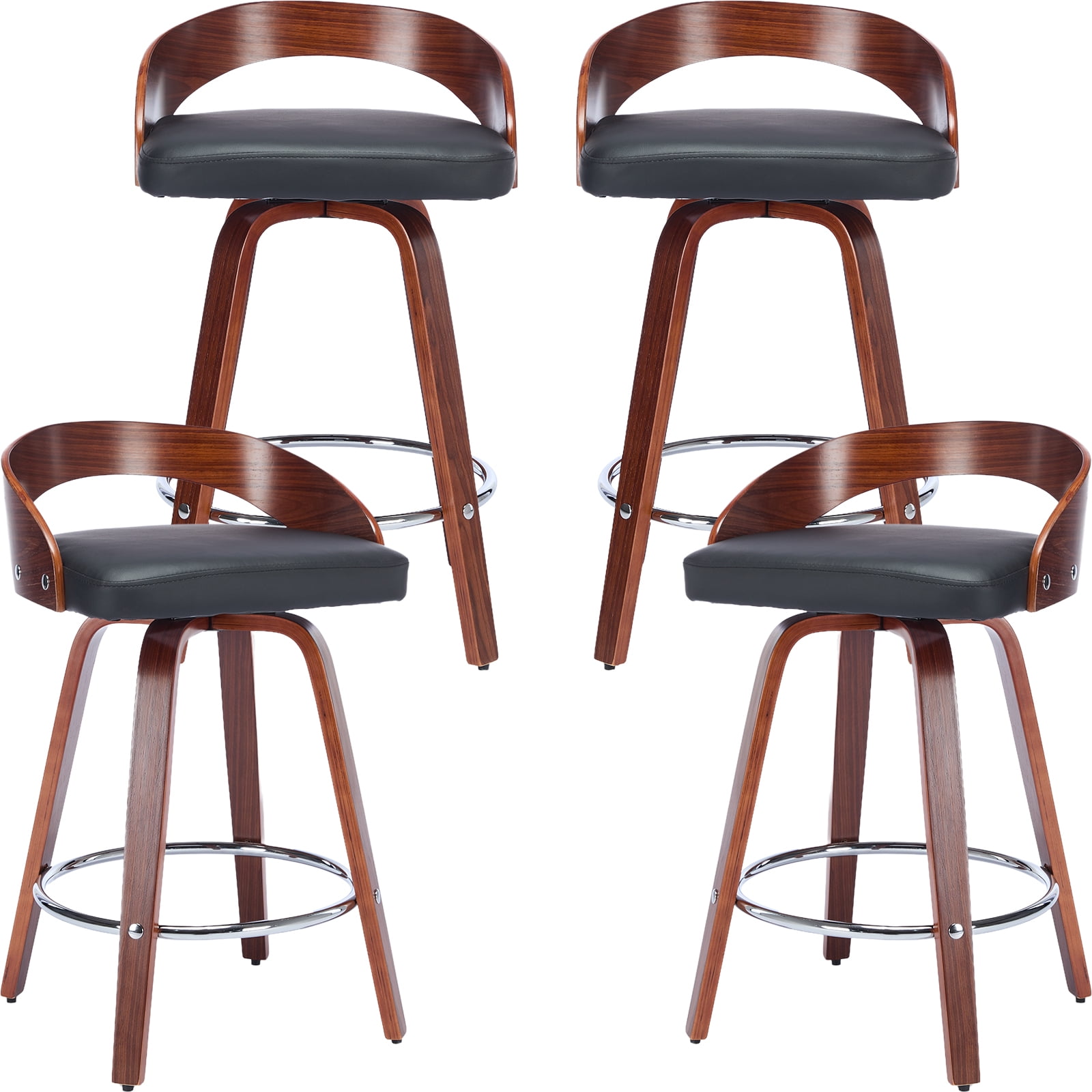 25" Counter Height Bar Stools Set of 4, Wood & PU Leather Counter ...