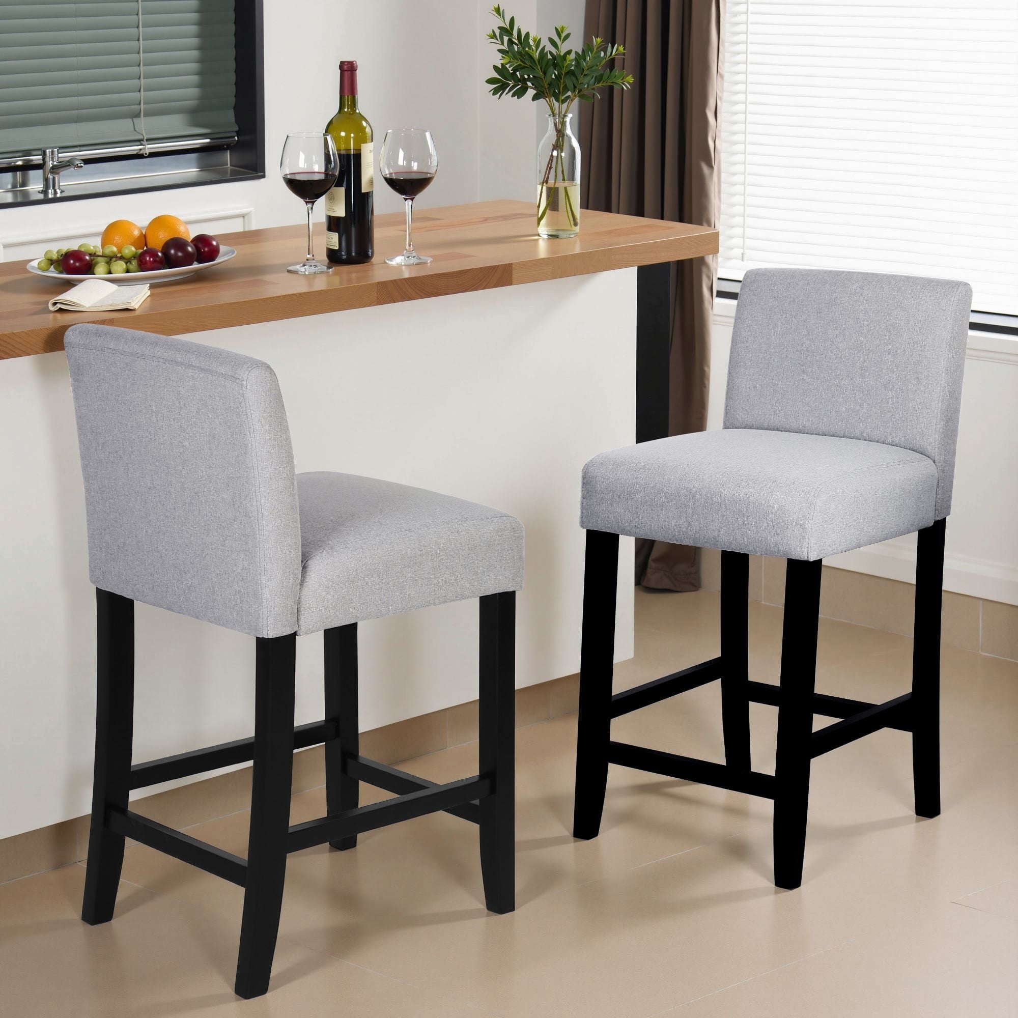 25" Counter Height Bar Stools Set of 2, Rustic Farmhouse Wooden Island ...