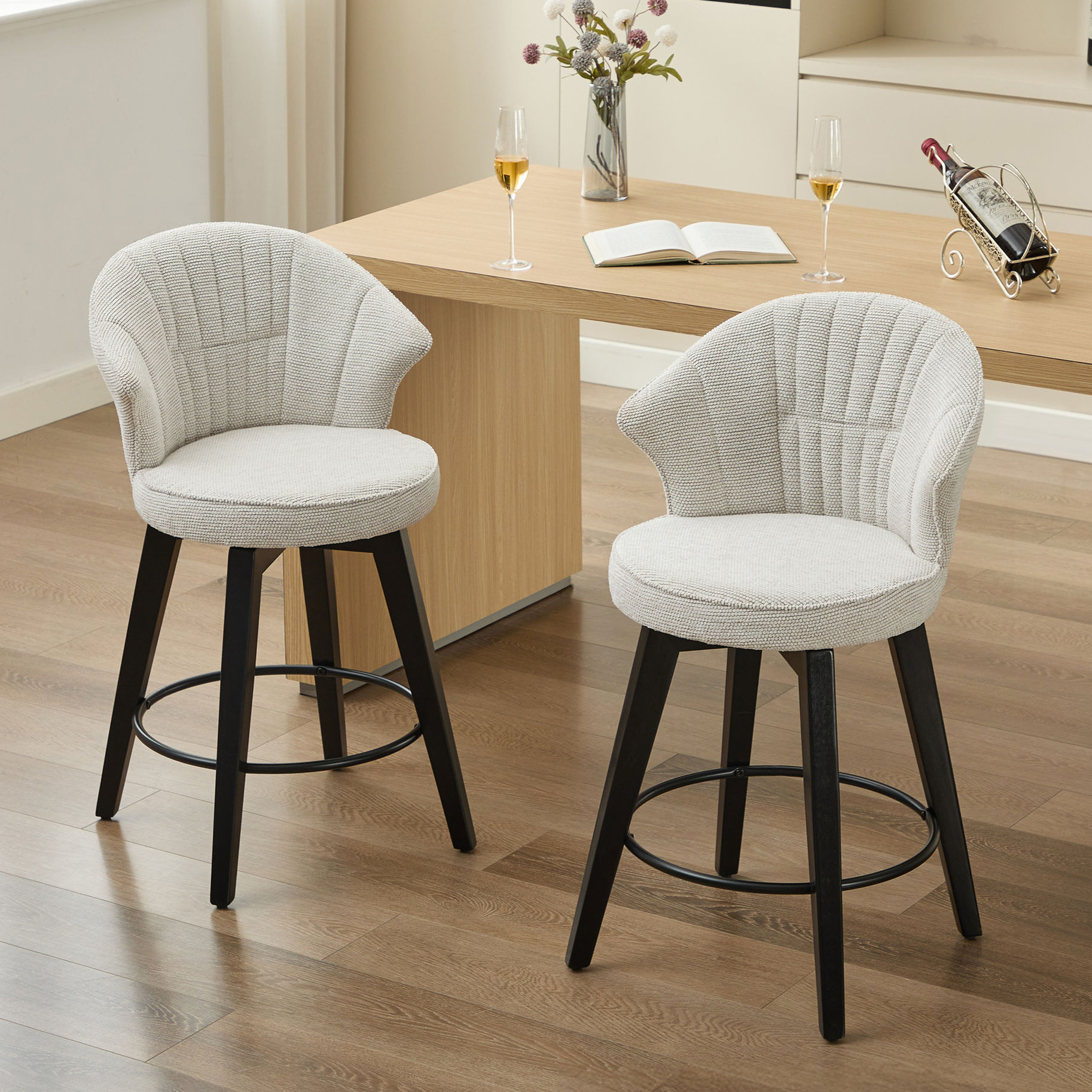 25" Counter Height Swivel Bar Stools | Ergonomic Wingback Comfort ...