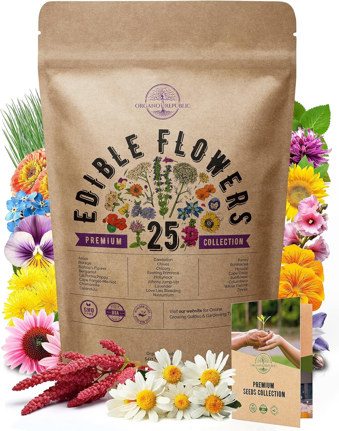 25 Edible Flower Seeds 4500+ Non GMO Heirloom Seeds for Planting ...