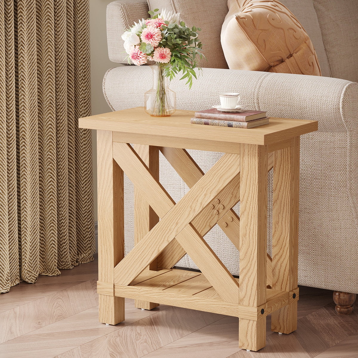 25" End Table with X Shape Frame, Hidden Metal L Bracket Inforcement ...