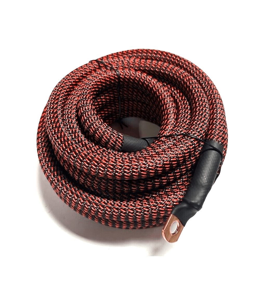 50ft 1/0 Gauge Black/Red Snakeskin Braided Sleeving OFC Wire Strands ...