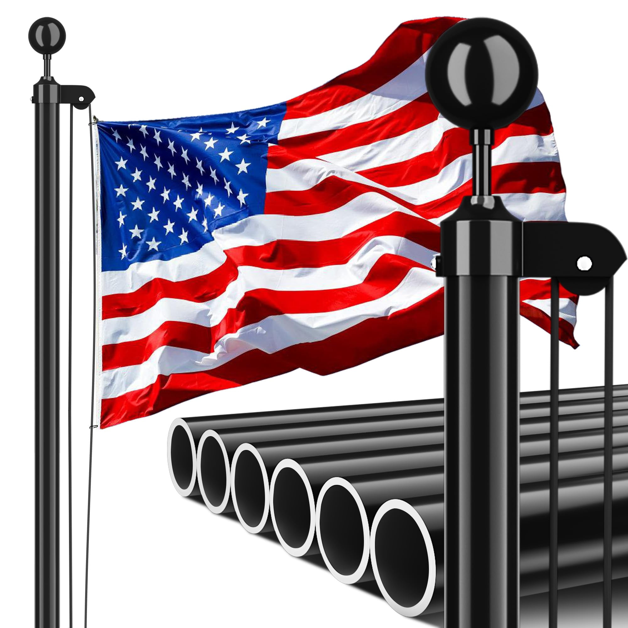 25 FT 14 Gauge Outdoor Ground Flagpole - Heavy Duty Flagpole Kit for ...