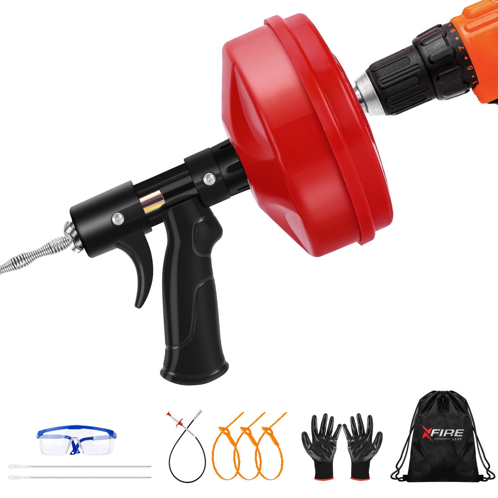 25 FT Plus Double Mode Drain Snake Tools, 13-in-1 Drain Auger for Sink ...
