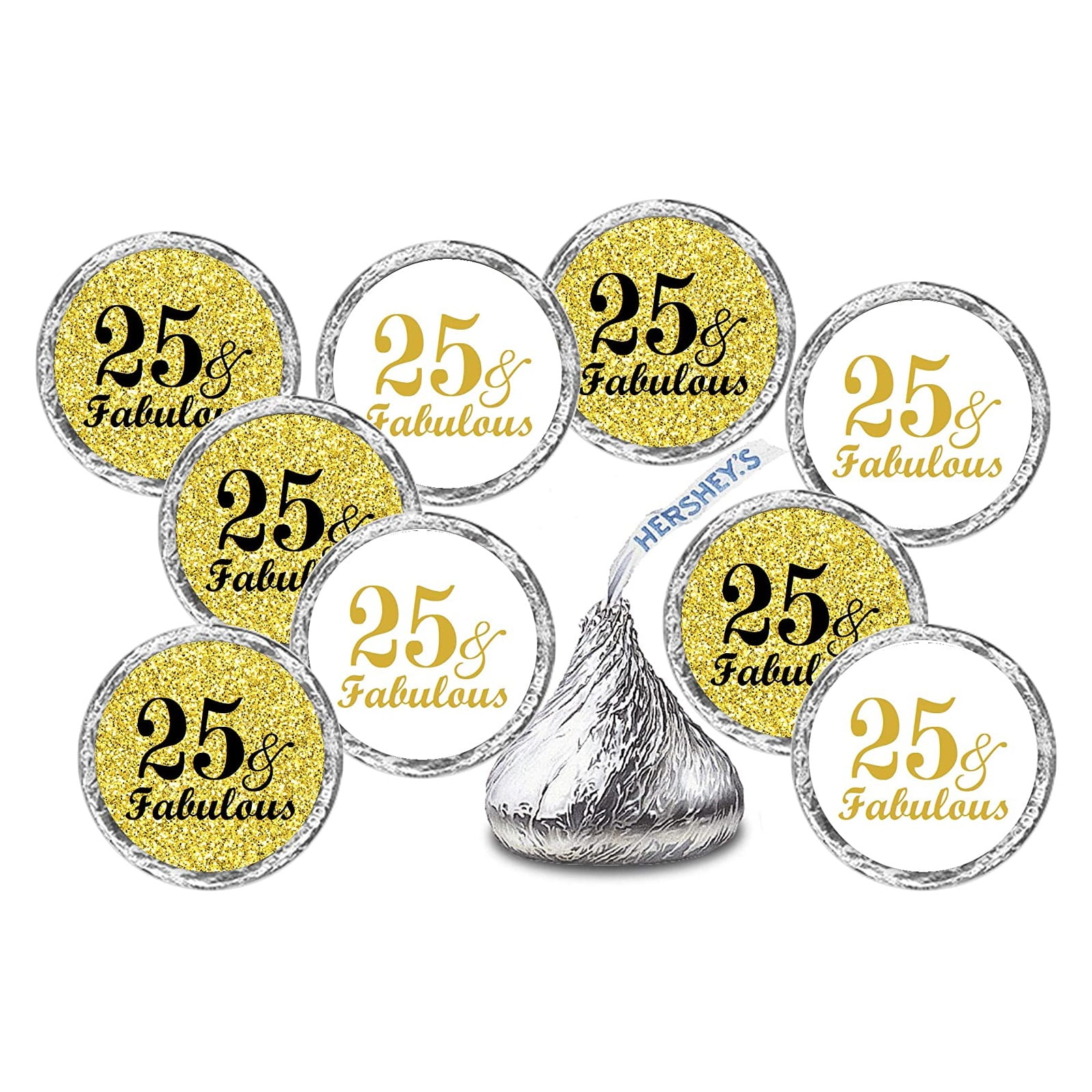 25 & Fabulous Birthday Gold Kisses Stickers, (Set of 216) Chocolate ...
