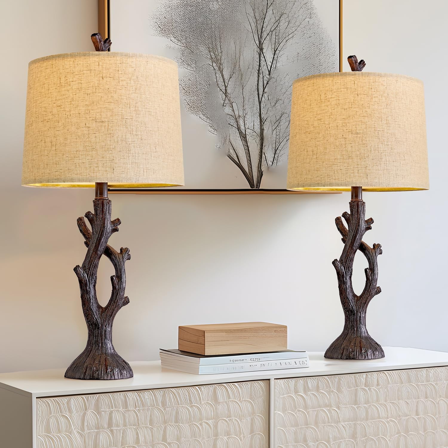 25" Farmhouse Table Lamp Set of 2 for Living Room Bedroom Resin Bedside ...