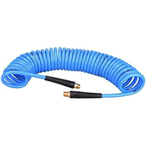 25 Feet Polyurethane Coiled Air Compressor Hose, 1/4 Inch MNPT Brass ...