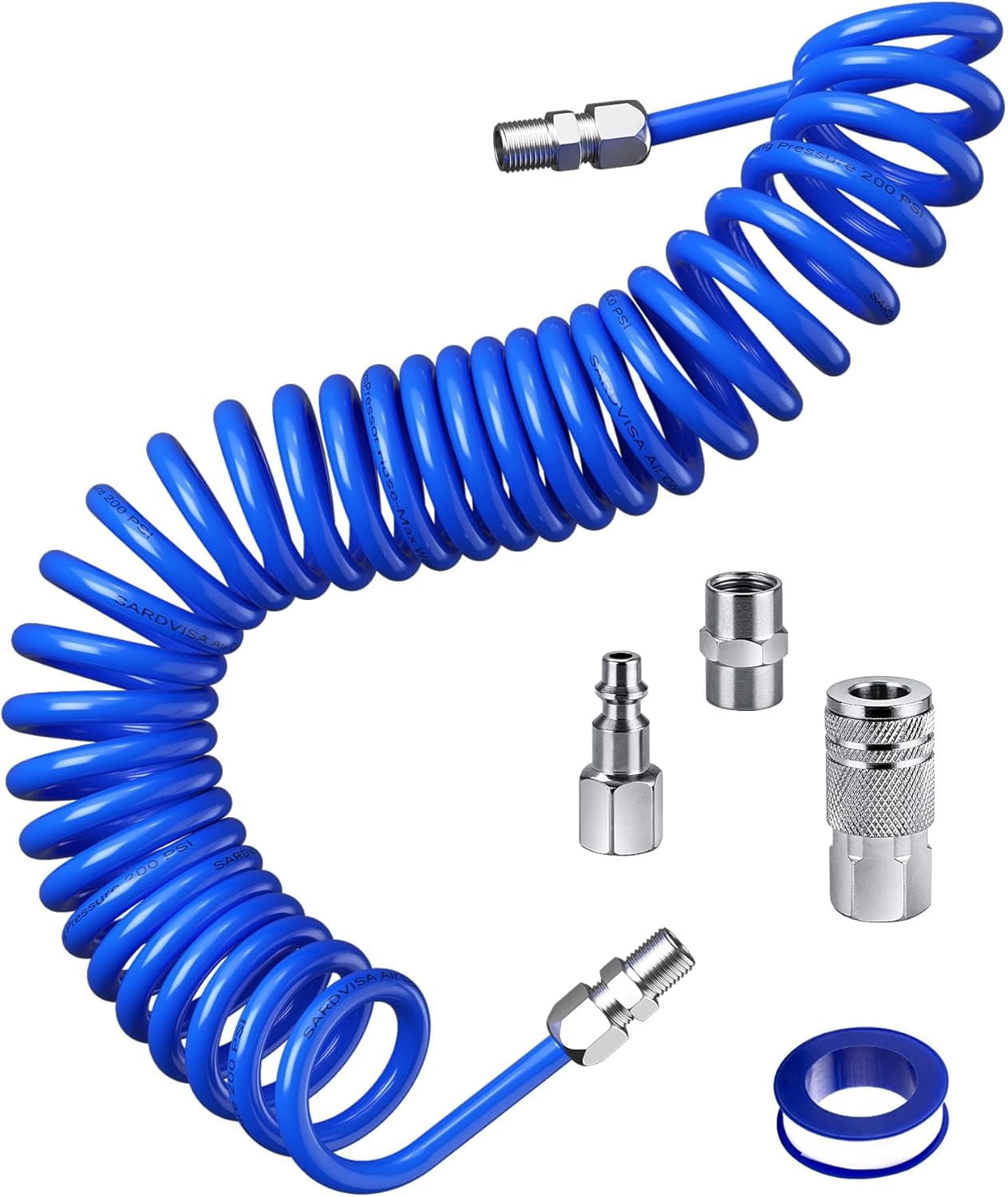25 Feet Repairable PU Recoil Air Hose, Air Compressor Hose with 1/4 ...
