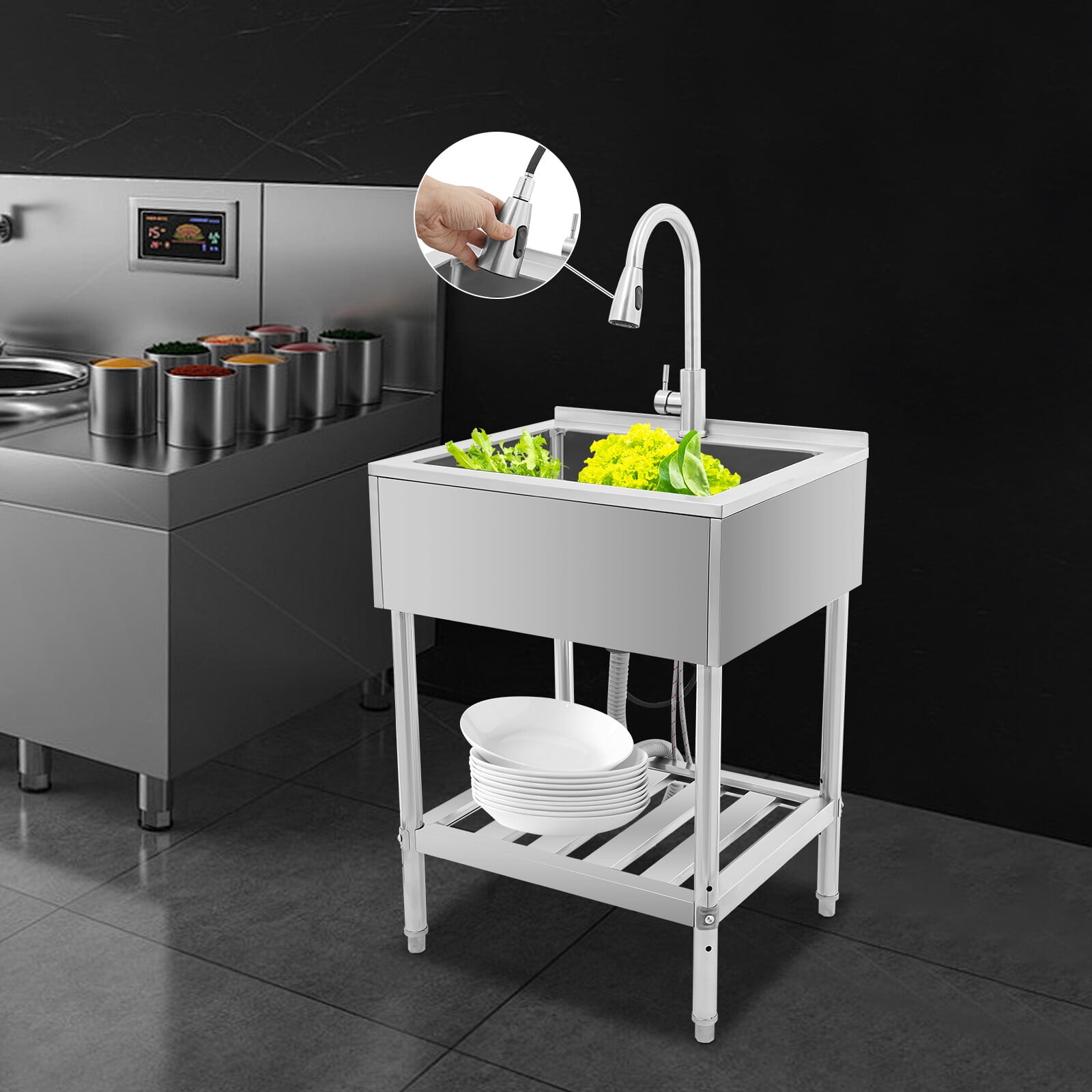 25" Freestanding Hand Wash Sink Commercial Restaurant Stainless Steel ...