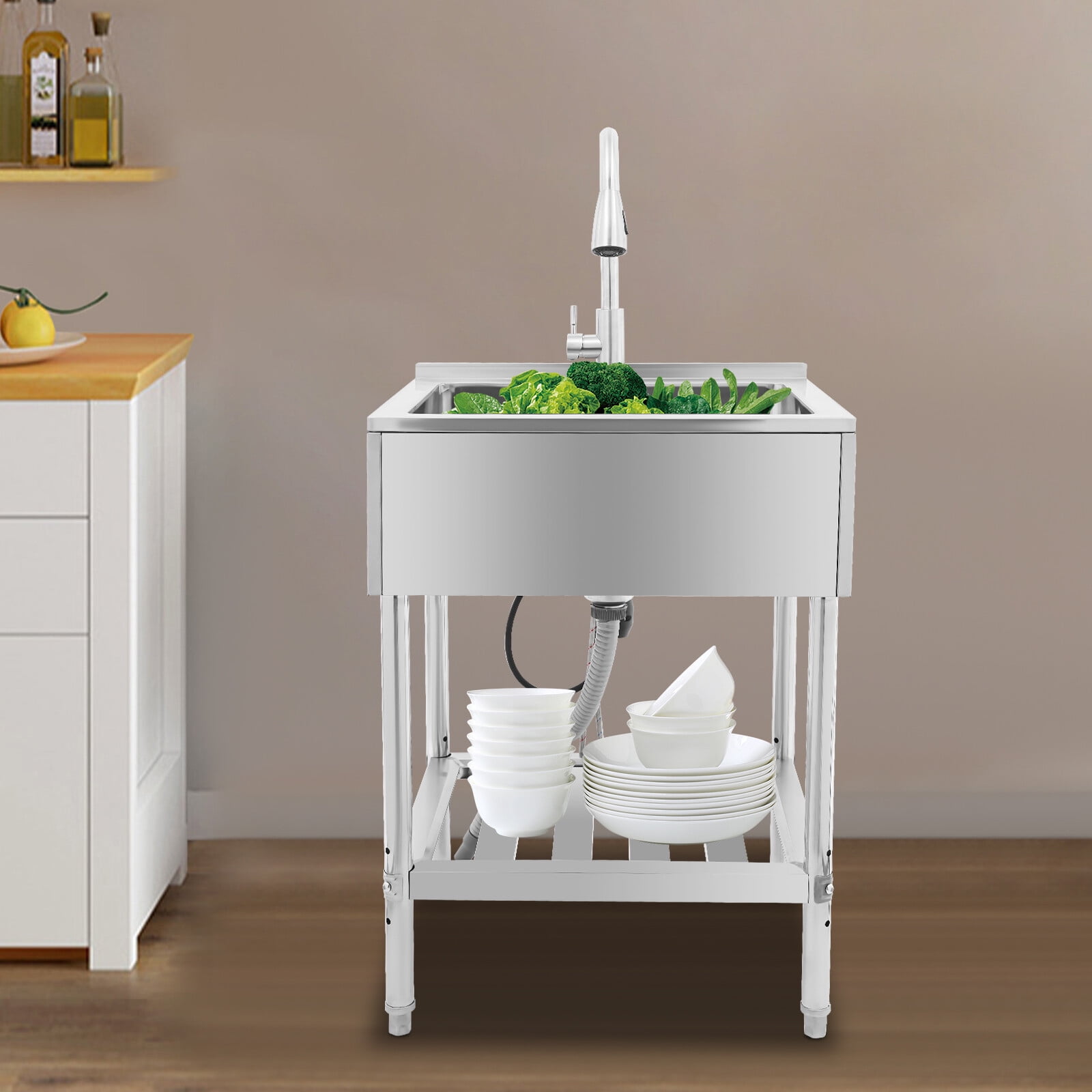 25" Freestanding Single Bowl Laundry Sink Stainless Steel Hand Wash ...