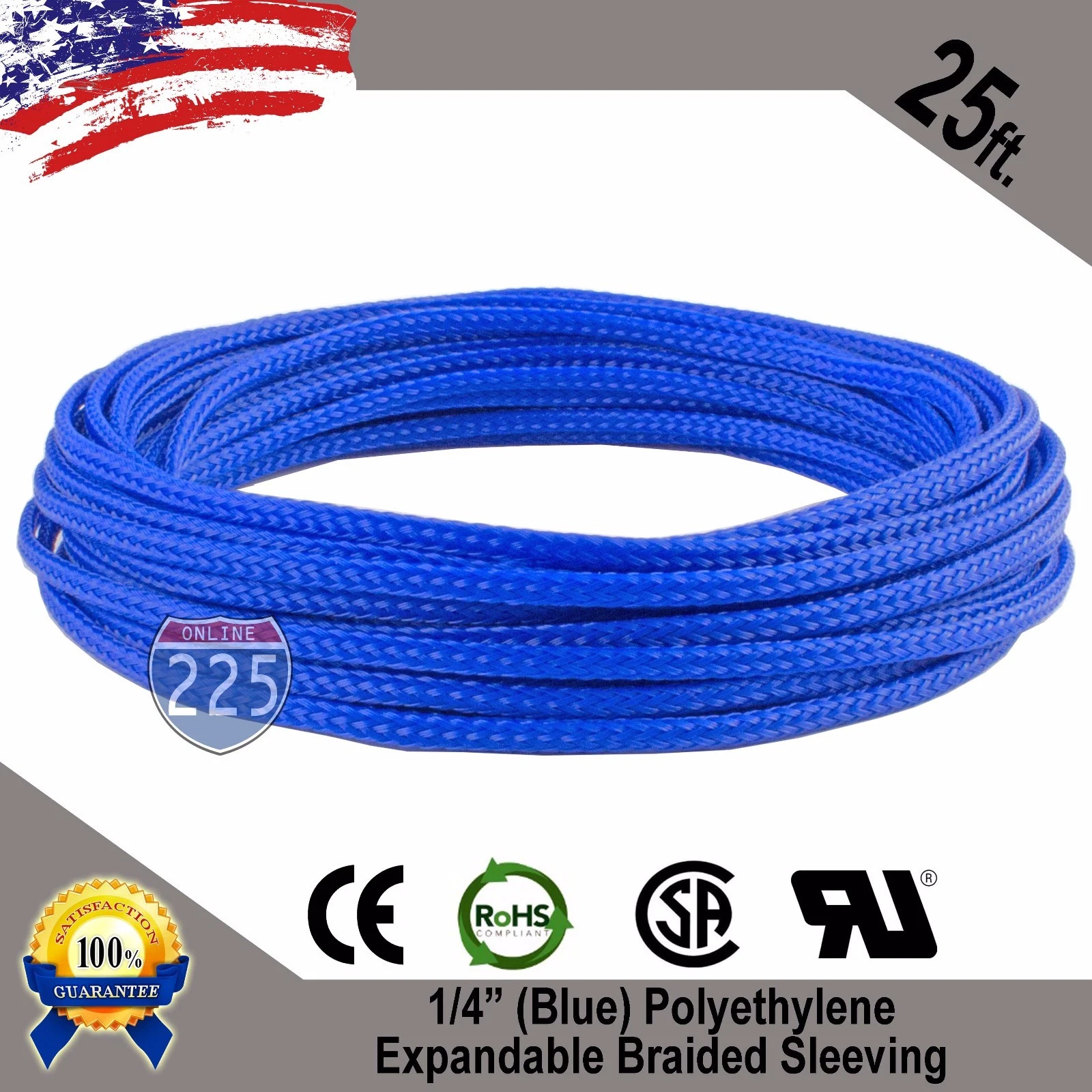 25 Ft 1/4" Blue Expandable Wire Cable Sleeving Sheathing Braided Loom ...
