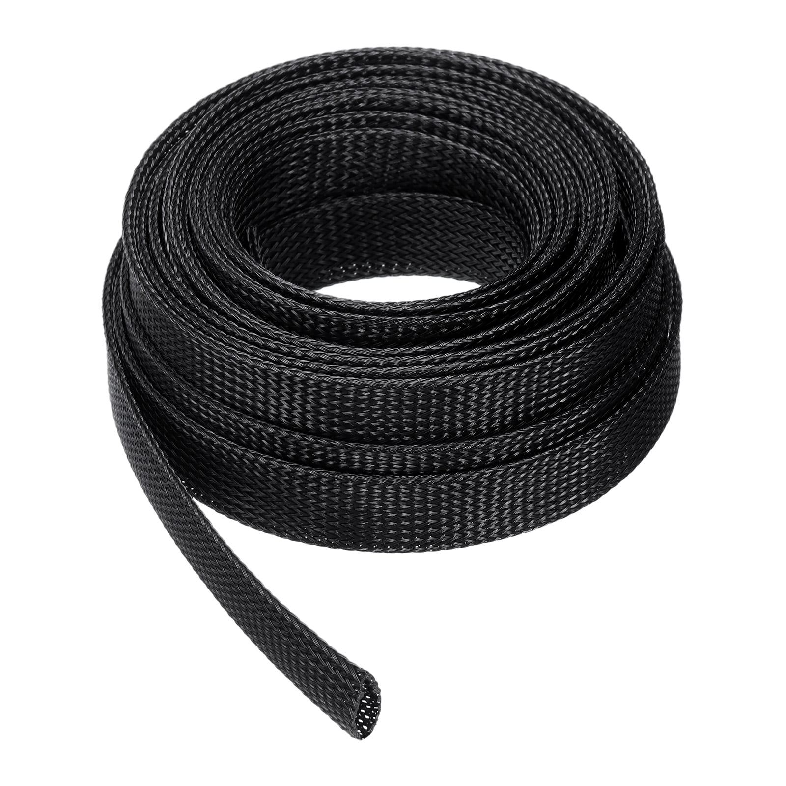 25 Ft - 1 In Expandable Braided Cable Sleeving, PET Cable Management, Wire Wrap Loom Tube, Black ...