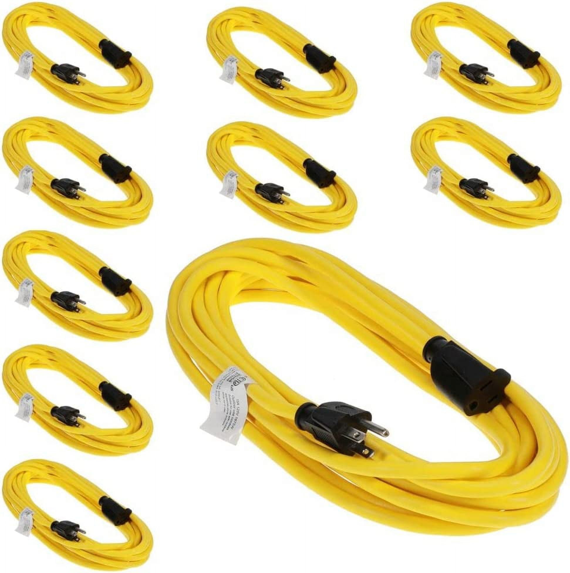 25 Ft 14/3 SJTW Yellow, 10-Pack Outdoor Extension Cord - 3 Prong Ground ...