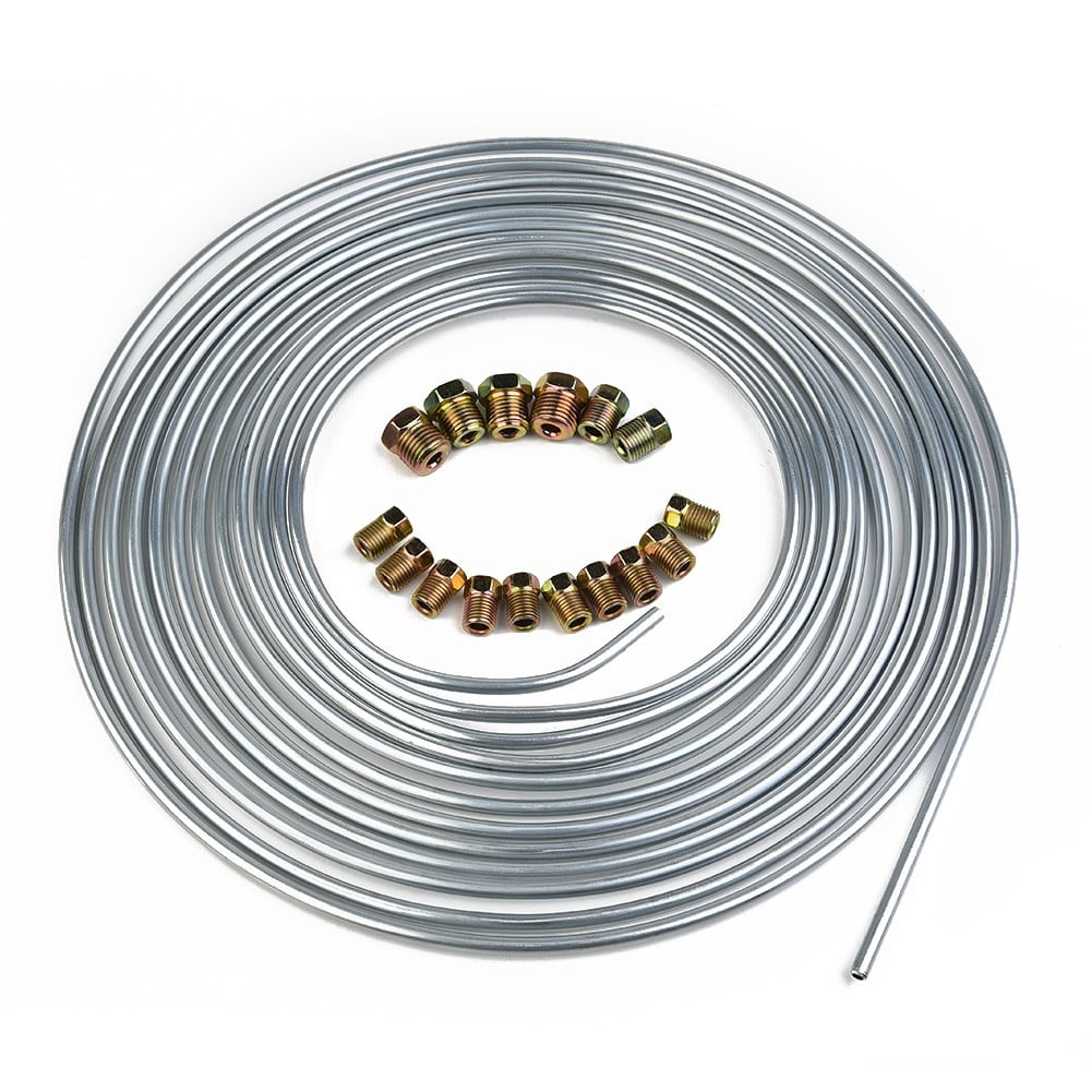 25 ft 3/16 Brake Line Kit Steel Tube Roll Silver Flexible with 16 ...
