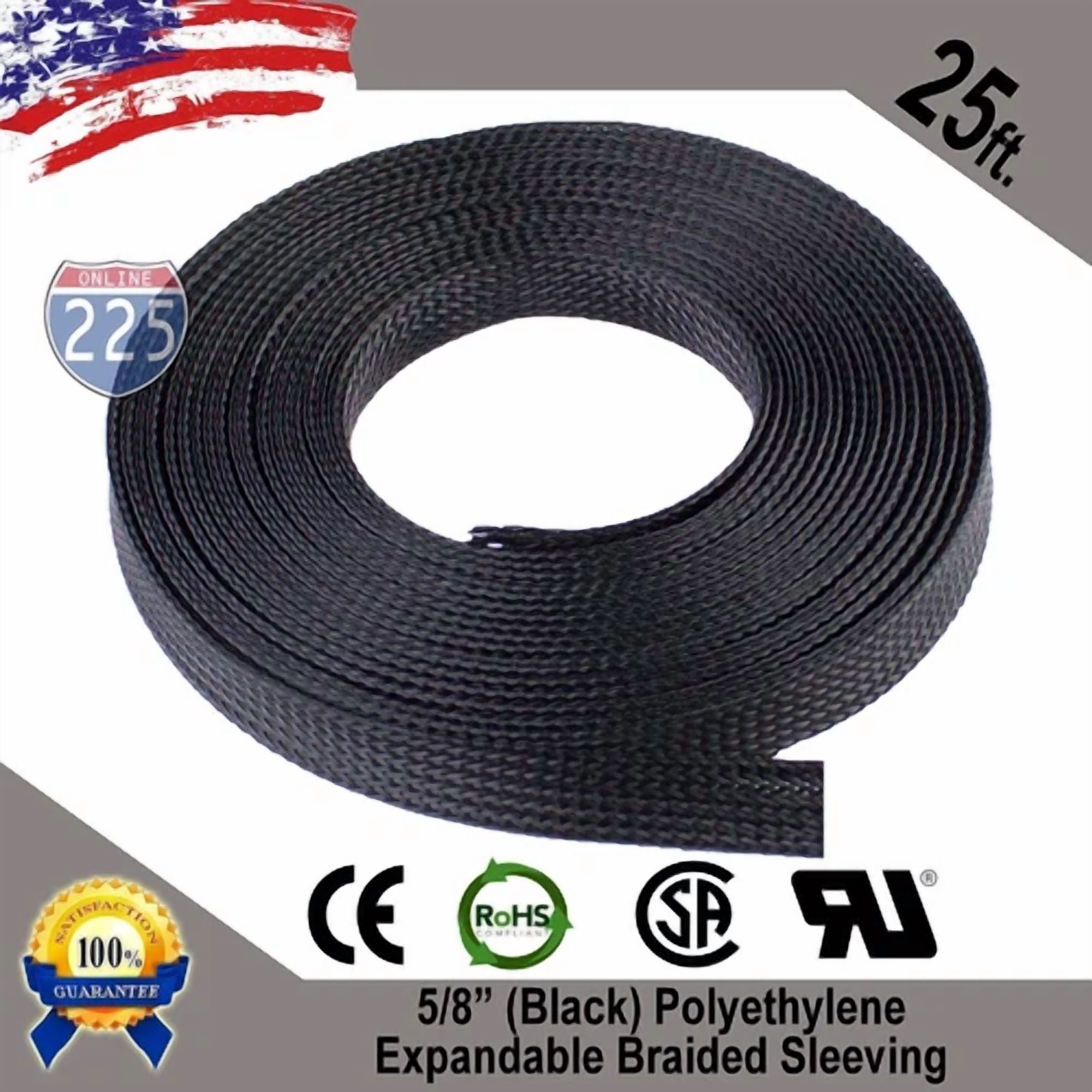25 Ft. 5/8" Black Expandable Wire Cable Sleeving Sheathing Braided Loom ...