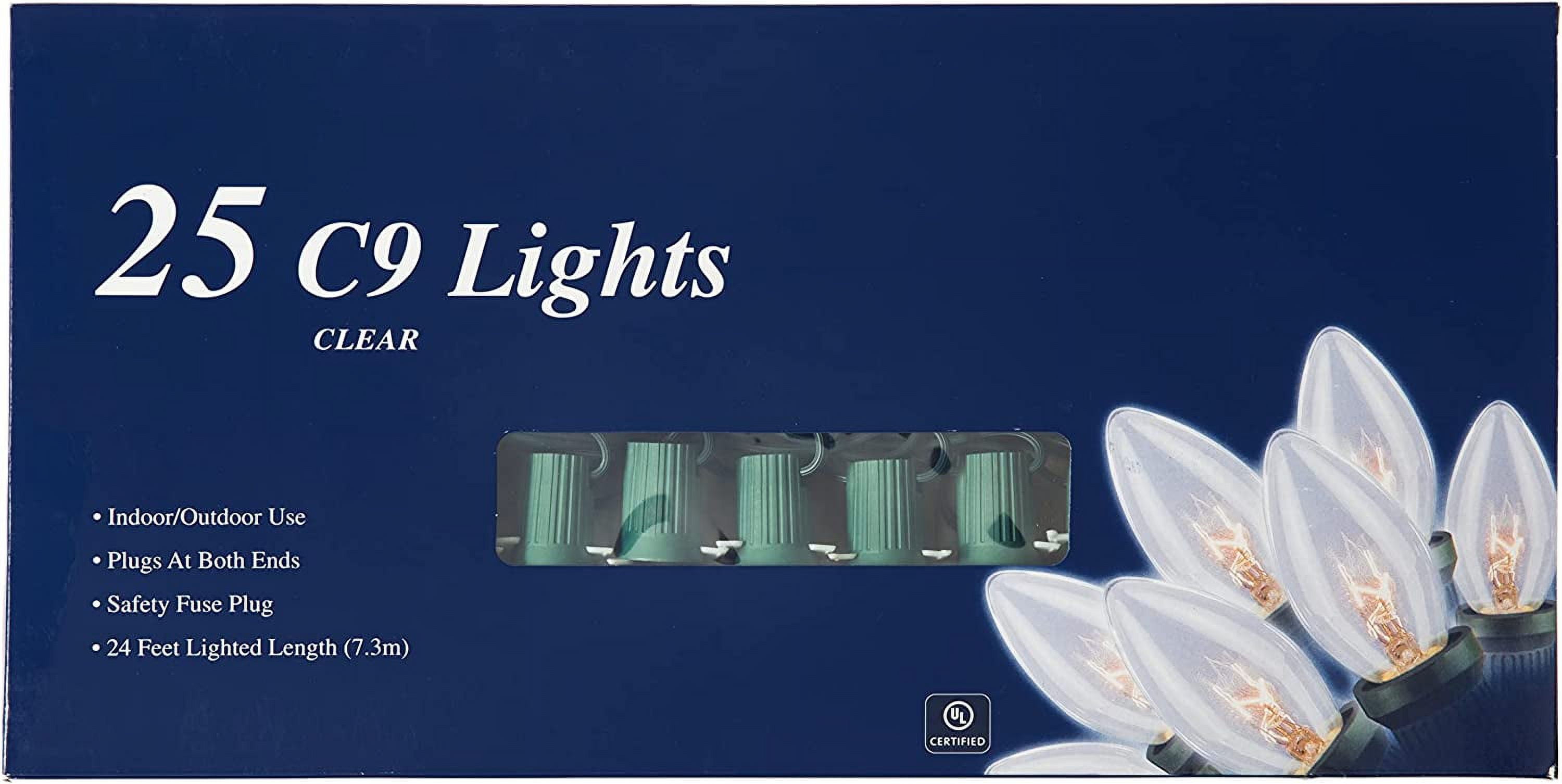 25 Ft Christmas Light String Clear C9 Light Bulbs UL Certified String Lights for Indoor/Outdoor ...