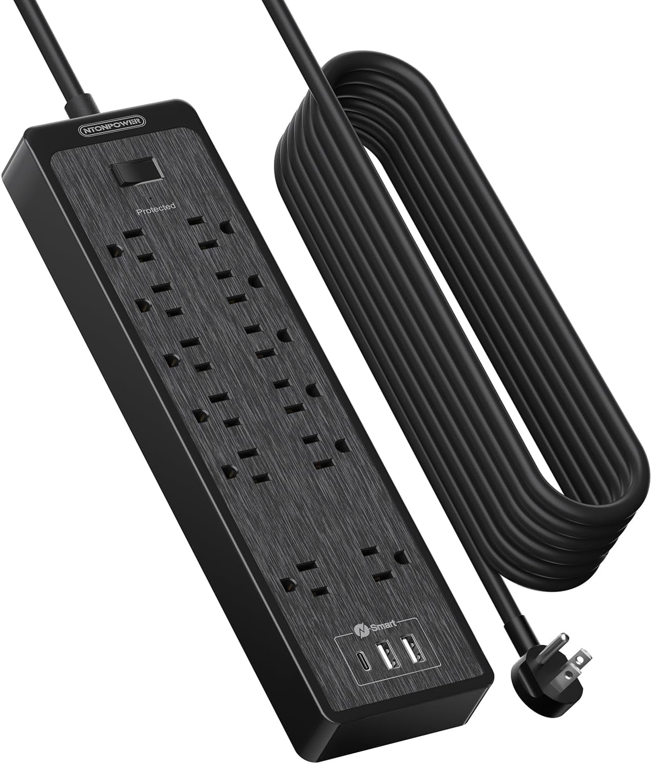 25 Ft Extension Cord Flat Plug, 12 Outlets(2 Widely Space) 3 USB with ...