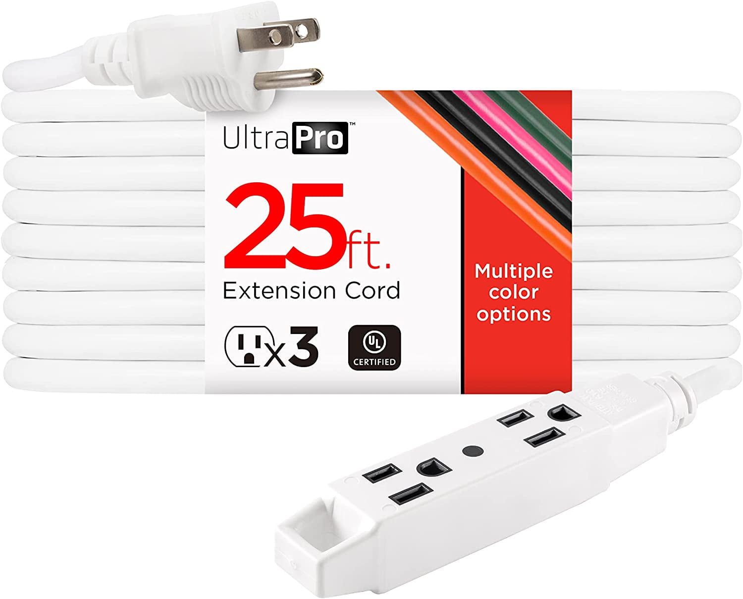 25 Ft Indoor Extension Cord 3 Outlet Extension Cords Outlet Power Strip ...