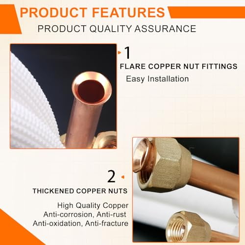 25 Ft Mini Split Line Set,1/4" & 1/2" OD Air Conditioner Copper Tubing ...