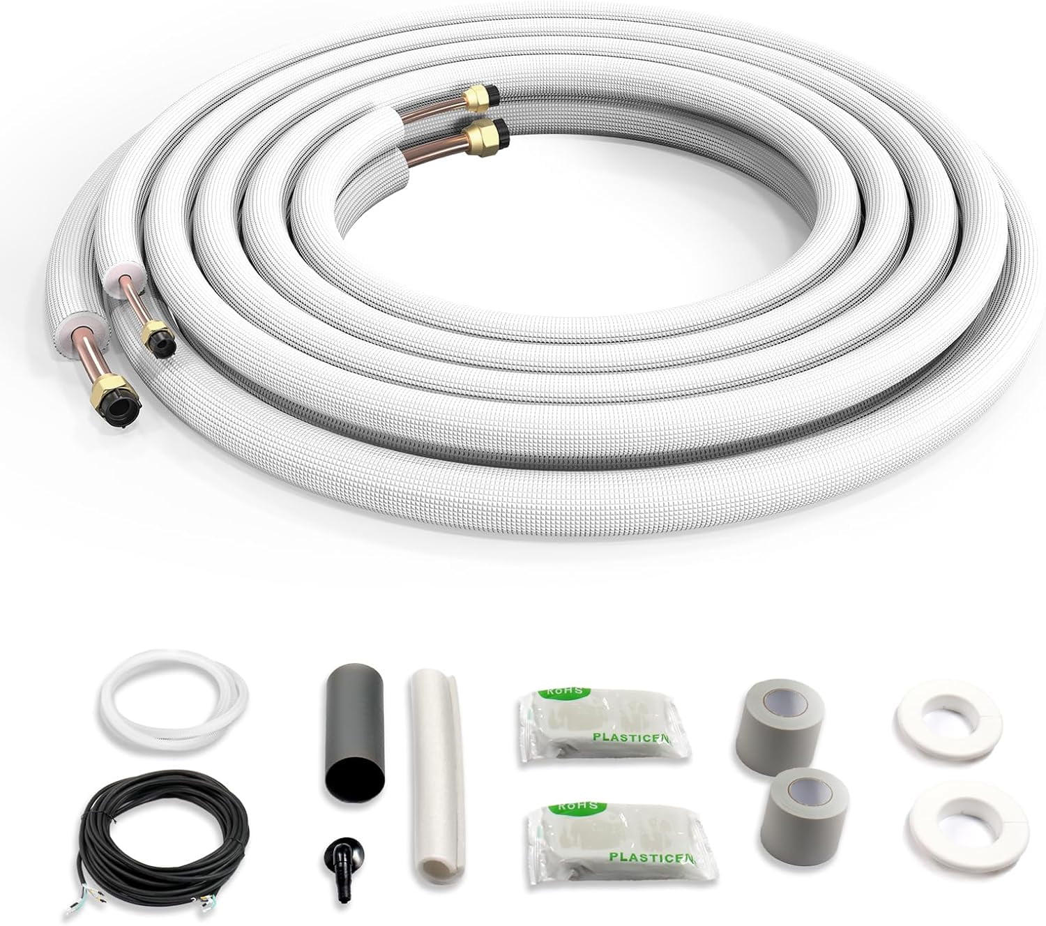 25 Ft Mini Split Line Set, 1/4" & 3/8" O.D. Flared Copper Tubing Pipes ...