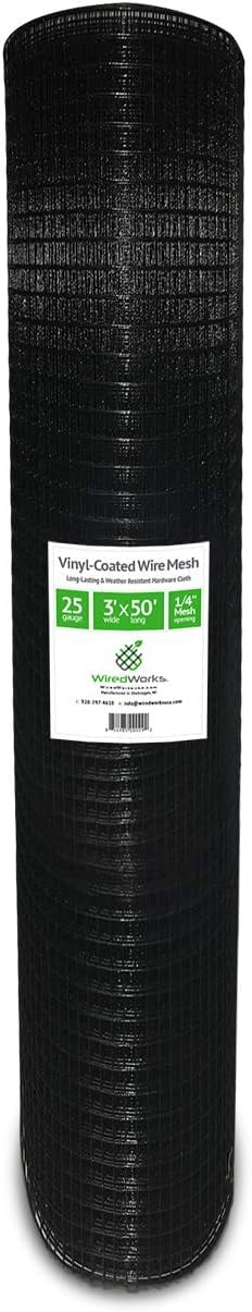 25 Gauge Vinyl Coated Wire Mesh Roll, Hardware Cloth (50' x 3' x 1/4 ...