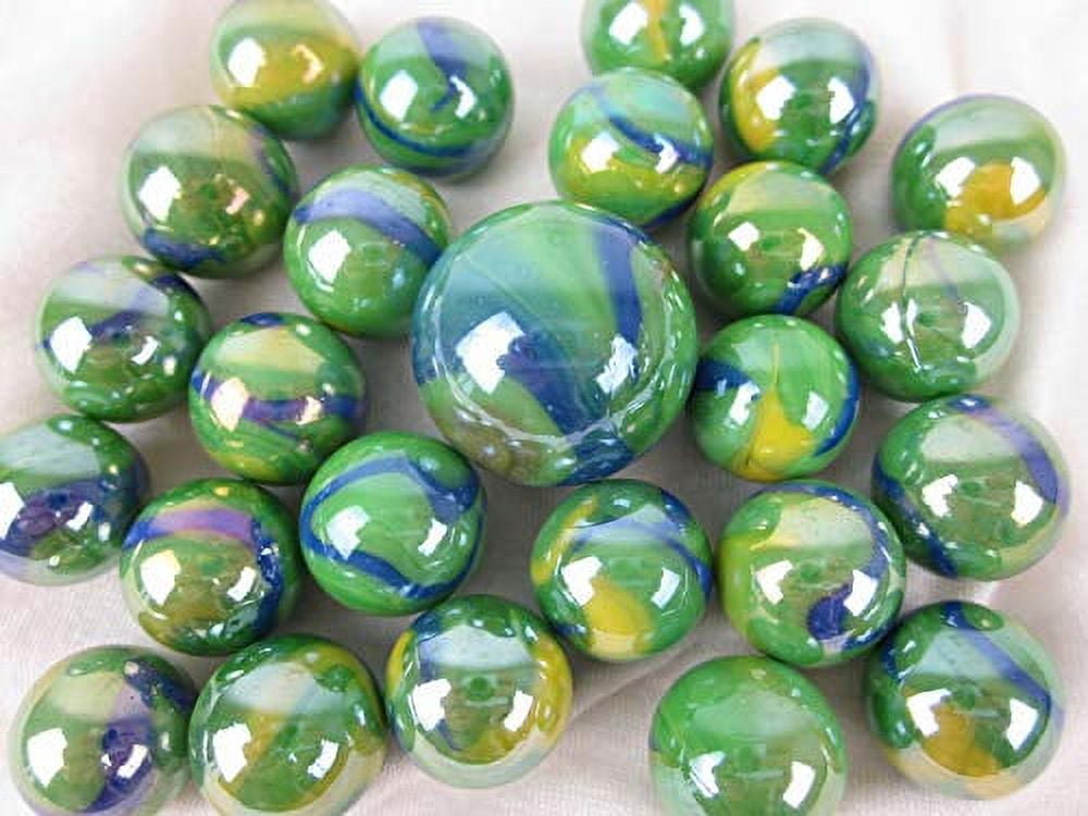 25 Glass Marbles Peacock Iridescent Green Toy Game Pack (24 Player, 1 ...