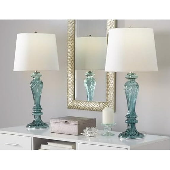 25" Glass Table Lamp (Set of 2) Blue Modern Contemporary Nickel$$Tools ...