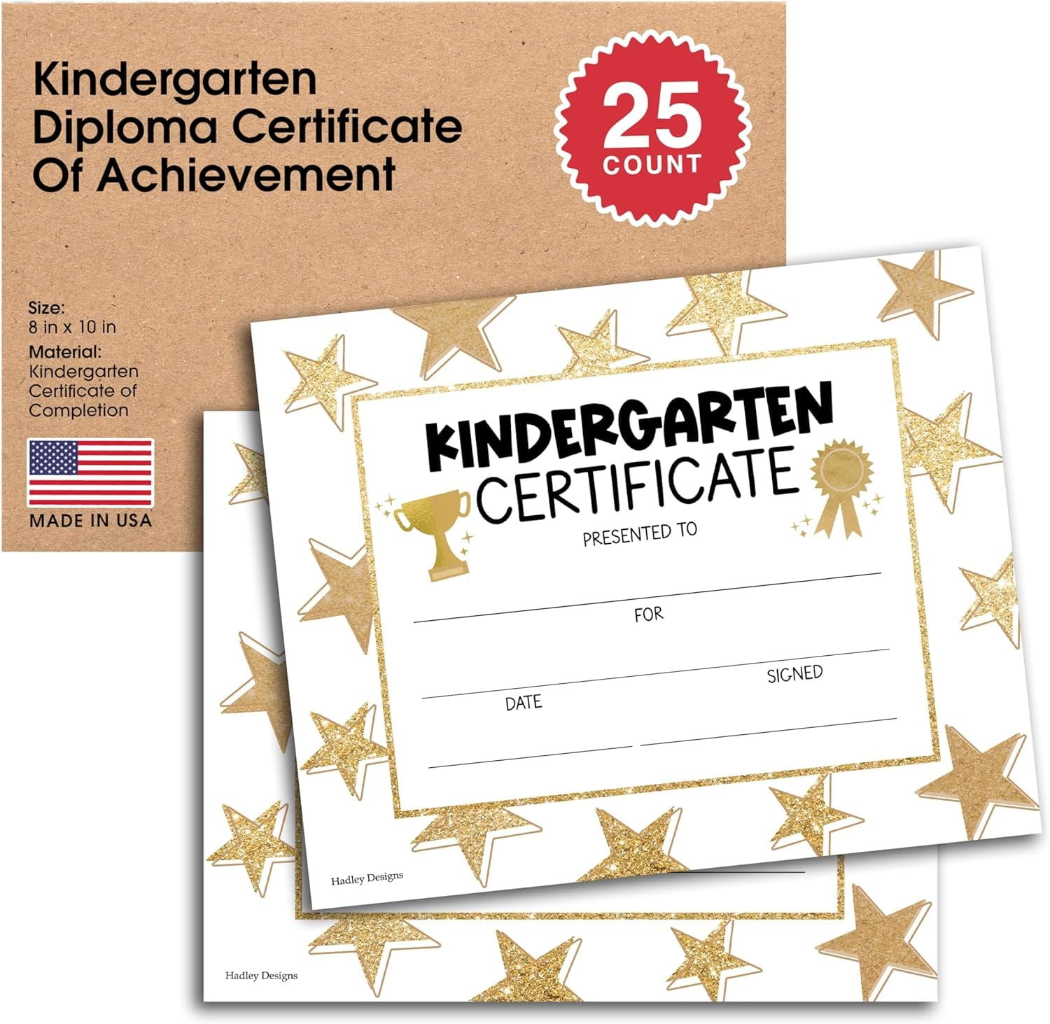25 Gold Star Kindergarten Diploma Certificate Of Achievement ...