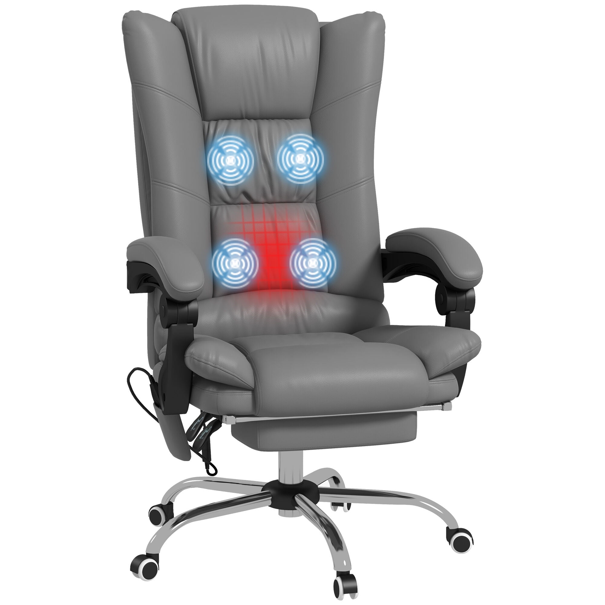 25" Gray Massage Office Chair - Heated Executive Chair with Footrest ...