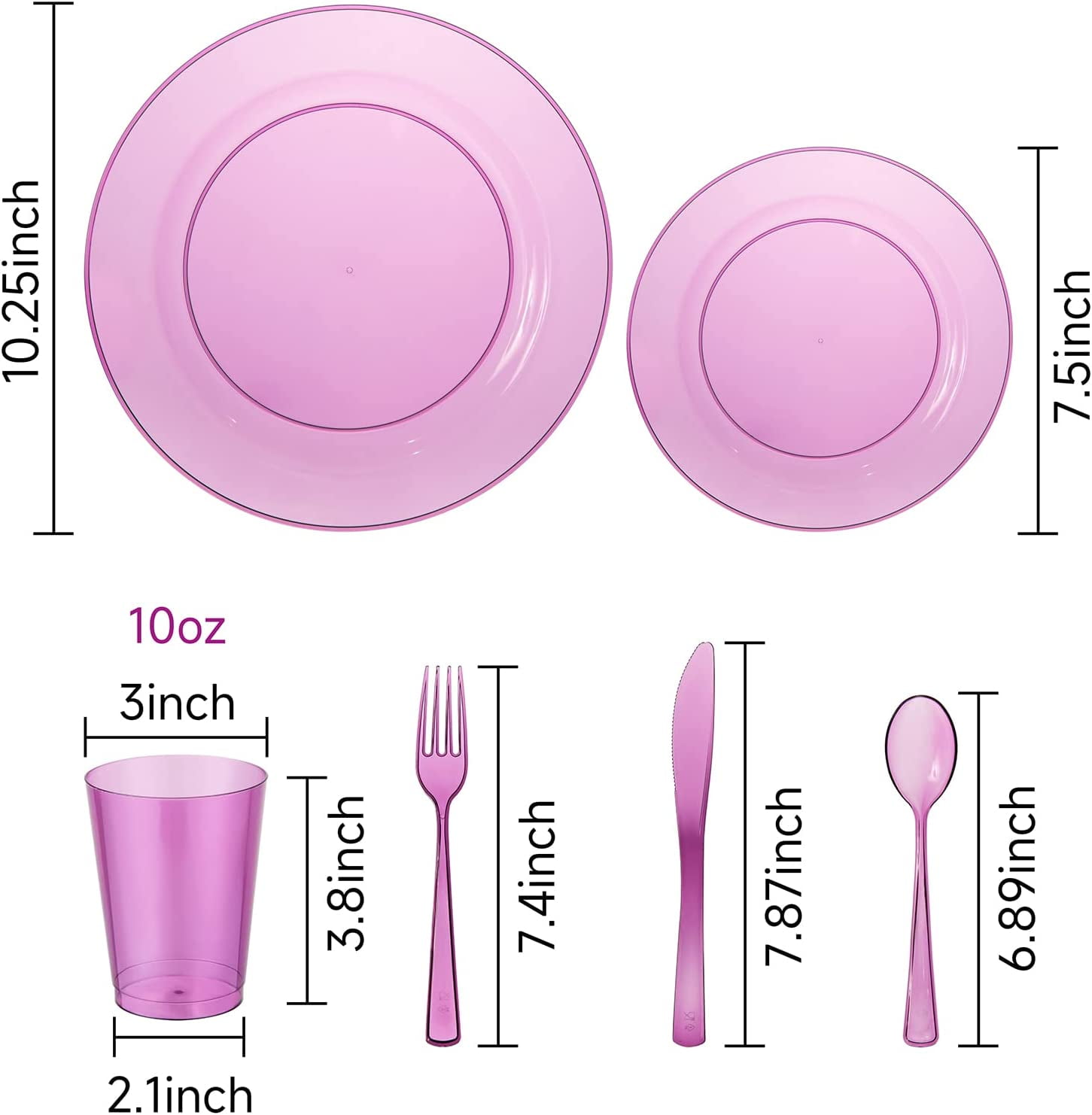 25 Guest Purple Plastic Plates With Purple Plastic Silverware & Purple ...